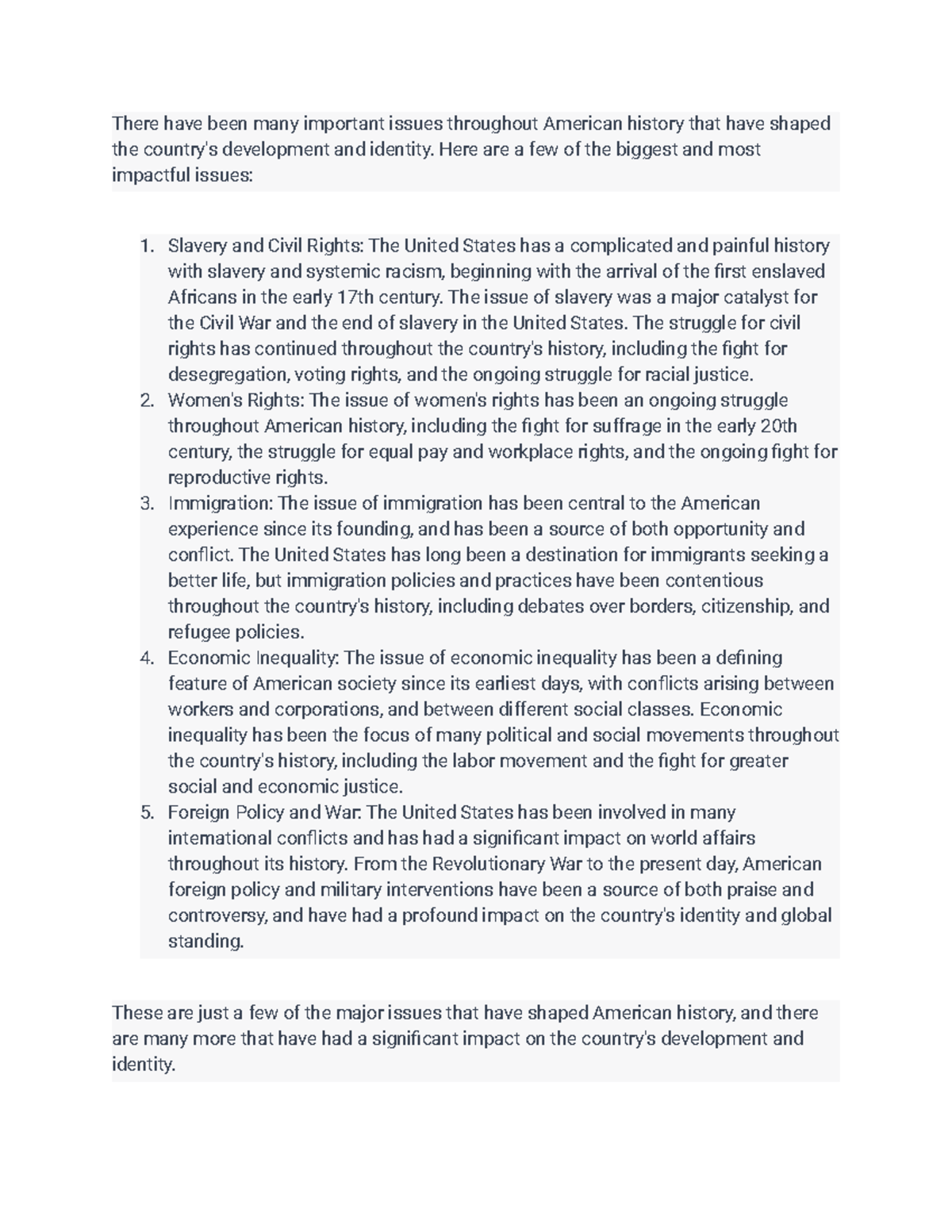 Important issues in american history - There have been many important ...