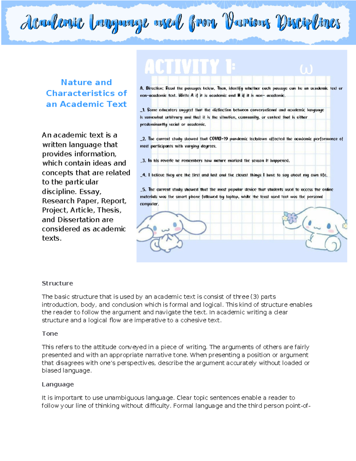 EAPP lecture 1 - Nature and Characteristics of an Academic Text An ...