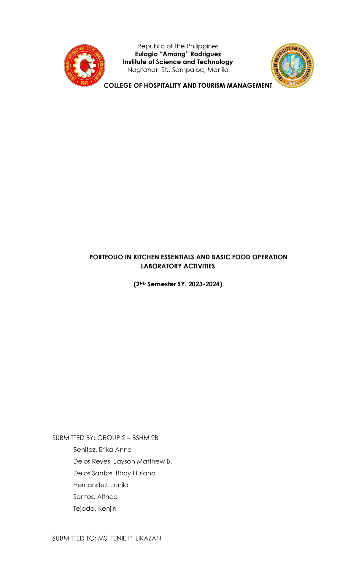 Group 2 Asian Cuisine Portfolio BSHM 2B - i Republic of the Philippines ...
