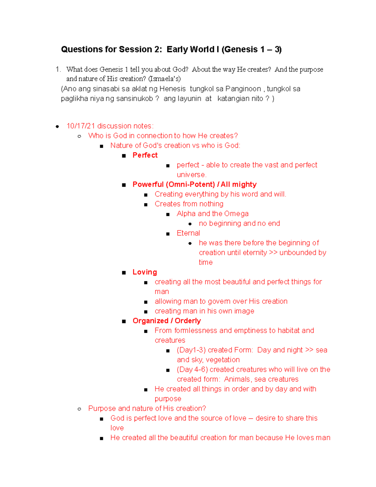 Copy of Questions for Session 2 Early World I (Genesis 1 – 3 ...