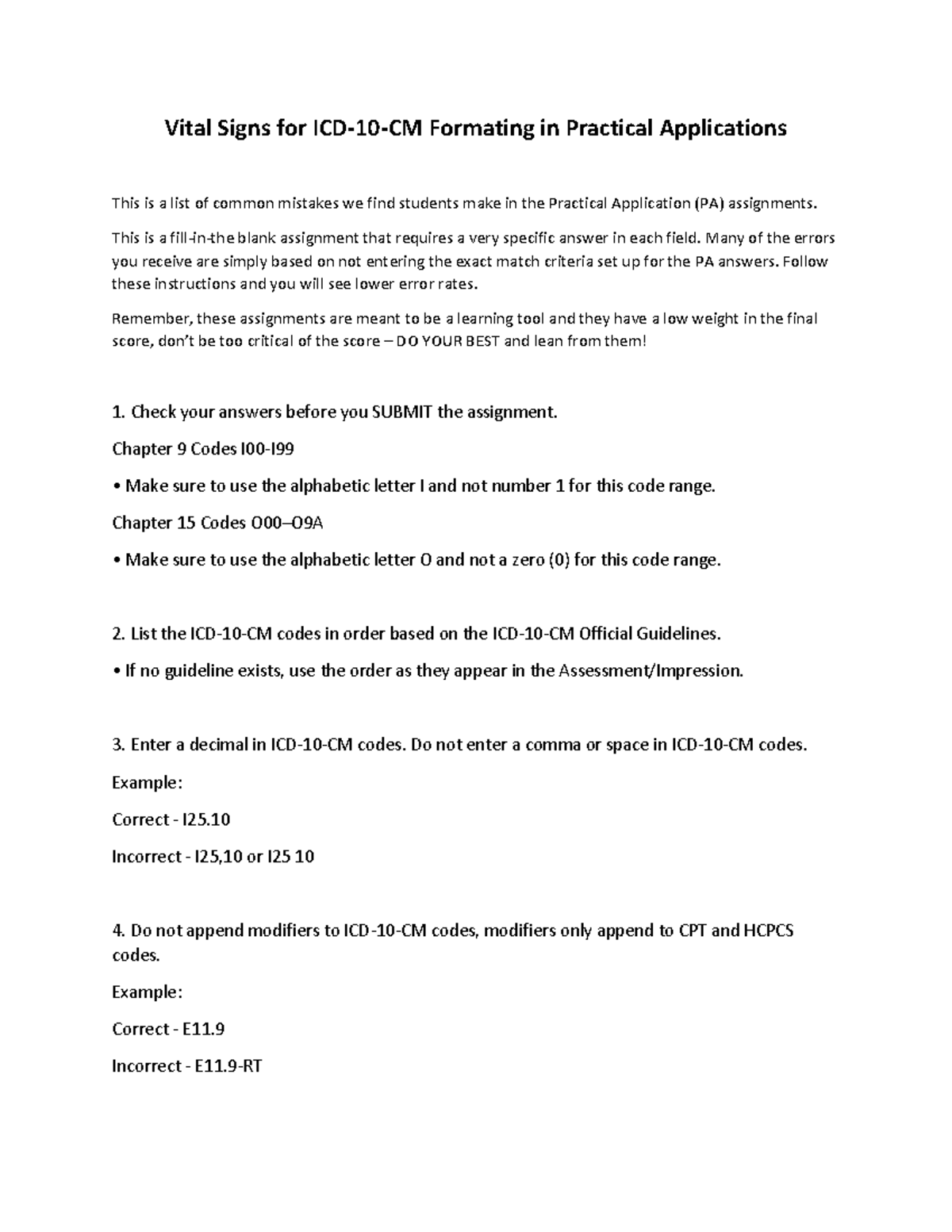 Vital Signs for ICD-10-CM - This is a fill-in -the blank assignment ...