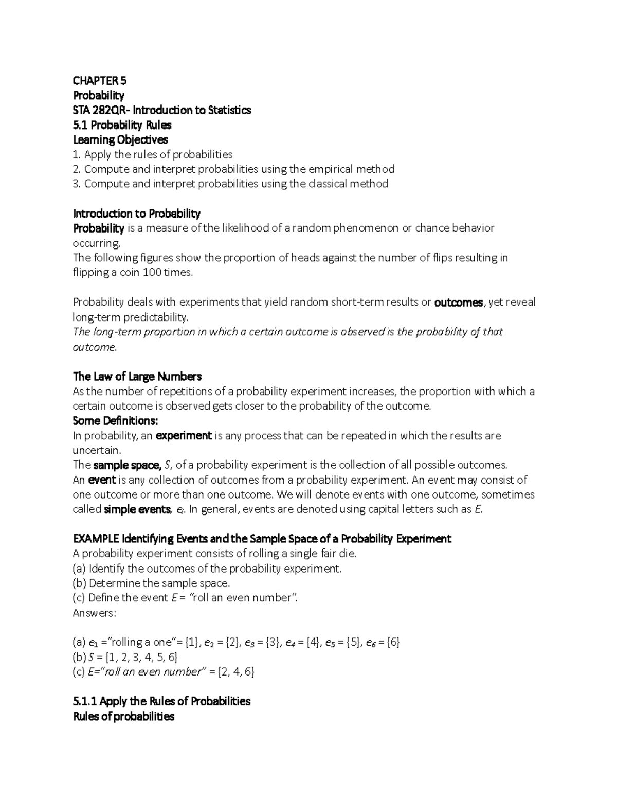 Stats 282 ch 5 probability - CHAPTER 5 Probability STA 282 QR ...