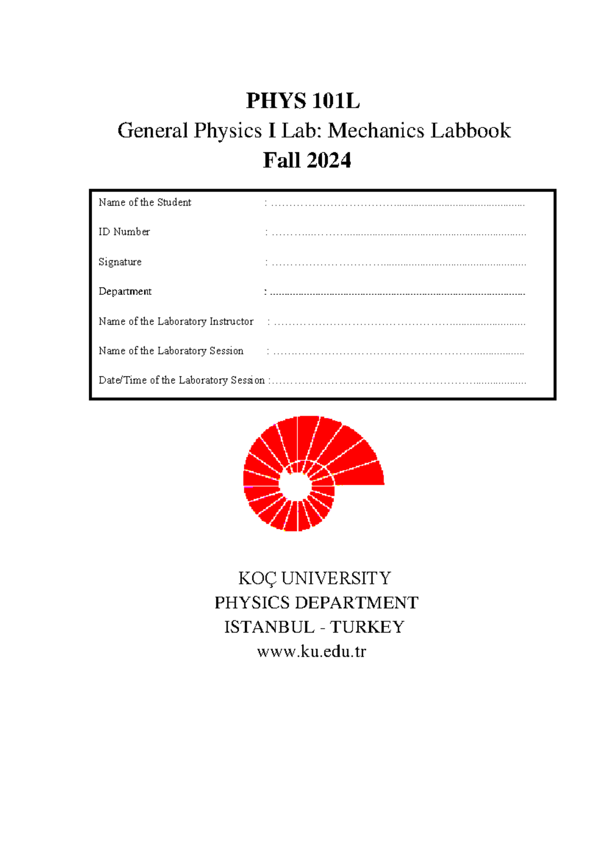 Fall2024 PHYS 101 Labbook - PHYS 101L General Physics I Lab: Mechanics ...