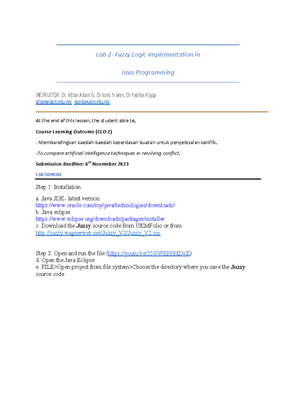 Lab 2 Fuzzy logic instructions - Lab 2- Fuzzy Logic Implementation in Java Programming ...