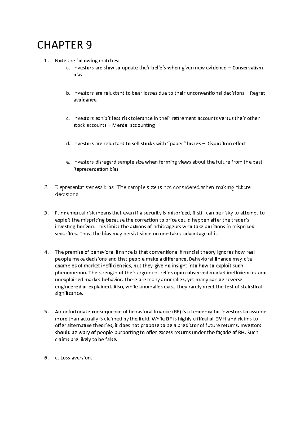 Solution Ch09 - CHAPTER 9 Note the following matches: a. Investors are ...