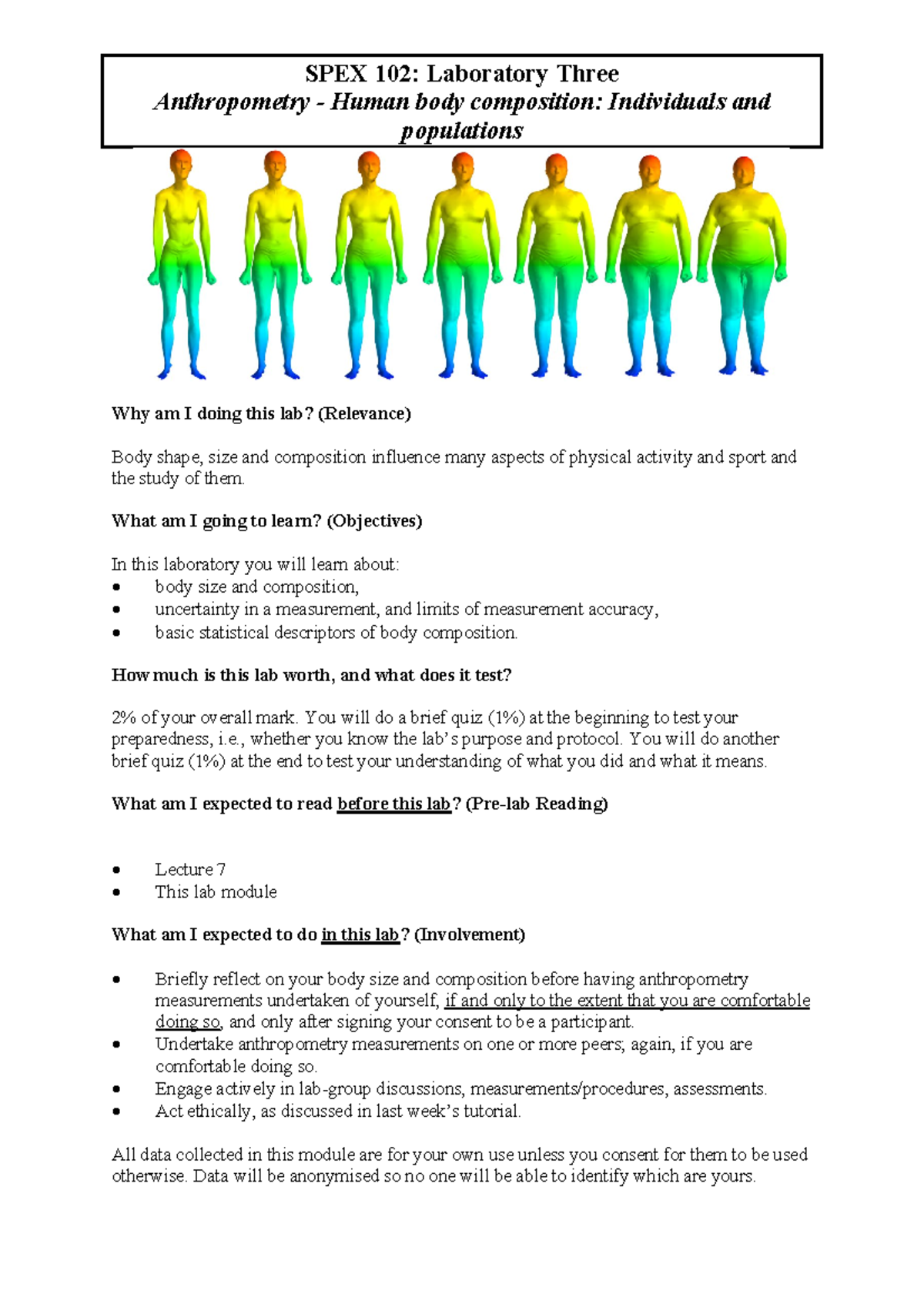 LAB 3-SPEX 102 Anthropometry lab Student 2021 - SPEX 102: Laboratory ...