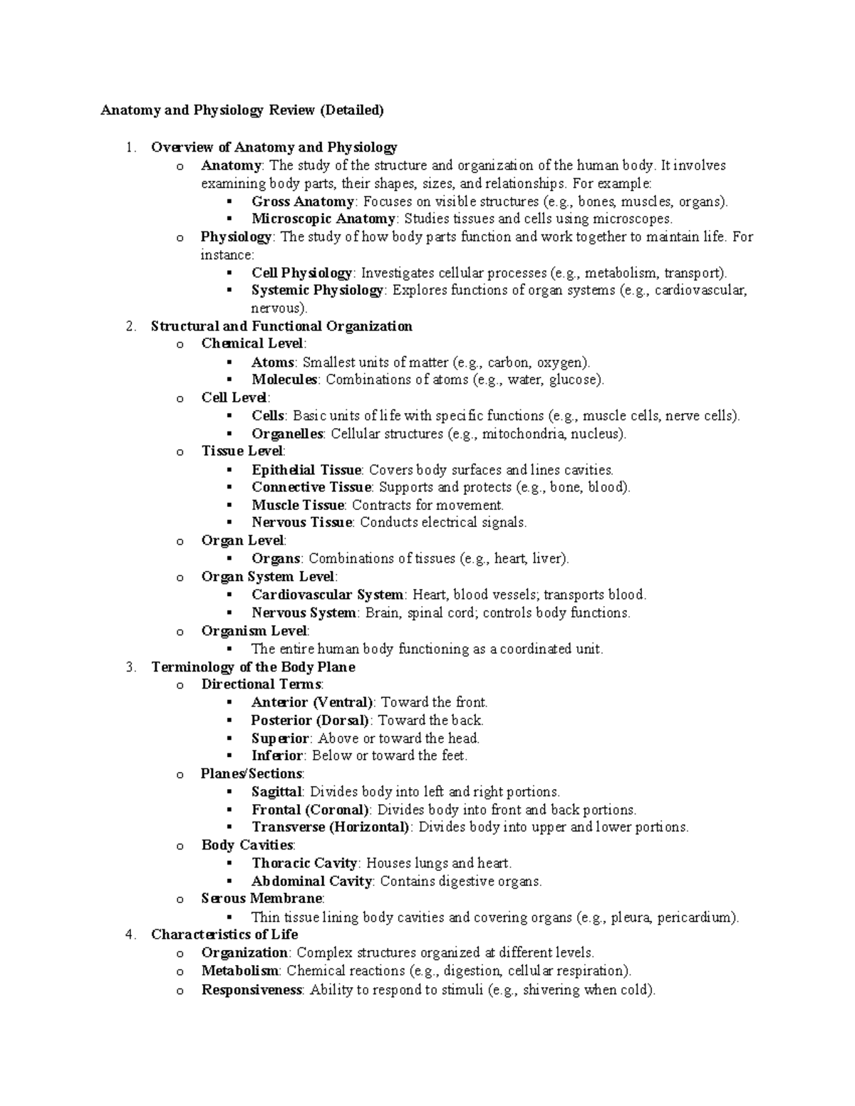 Reviewer - use this - Anatomy and Physiology Review (Detailed) 1 ...