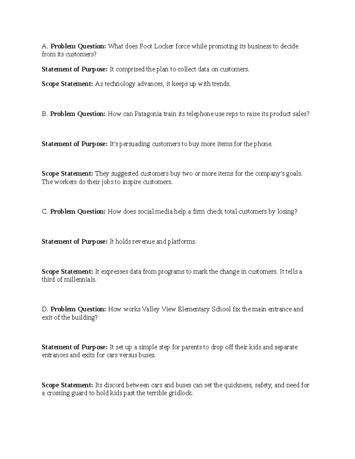 11.1. Problem, Purpose, and Scope Statements - A. Problem Question ...