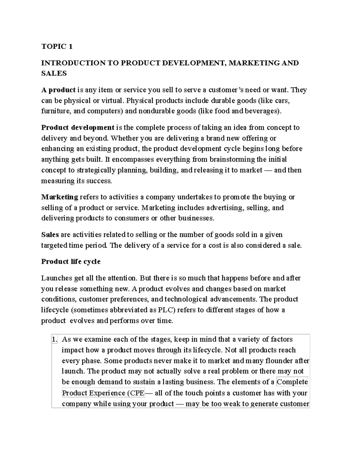 Introduction to product deveolpment - TOPIC 1 INTRODUCTION TO PRODUCT ...