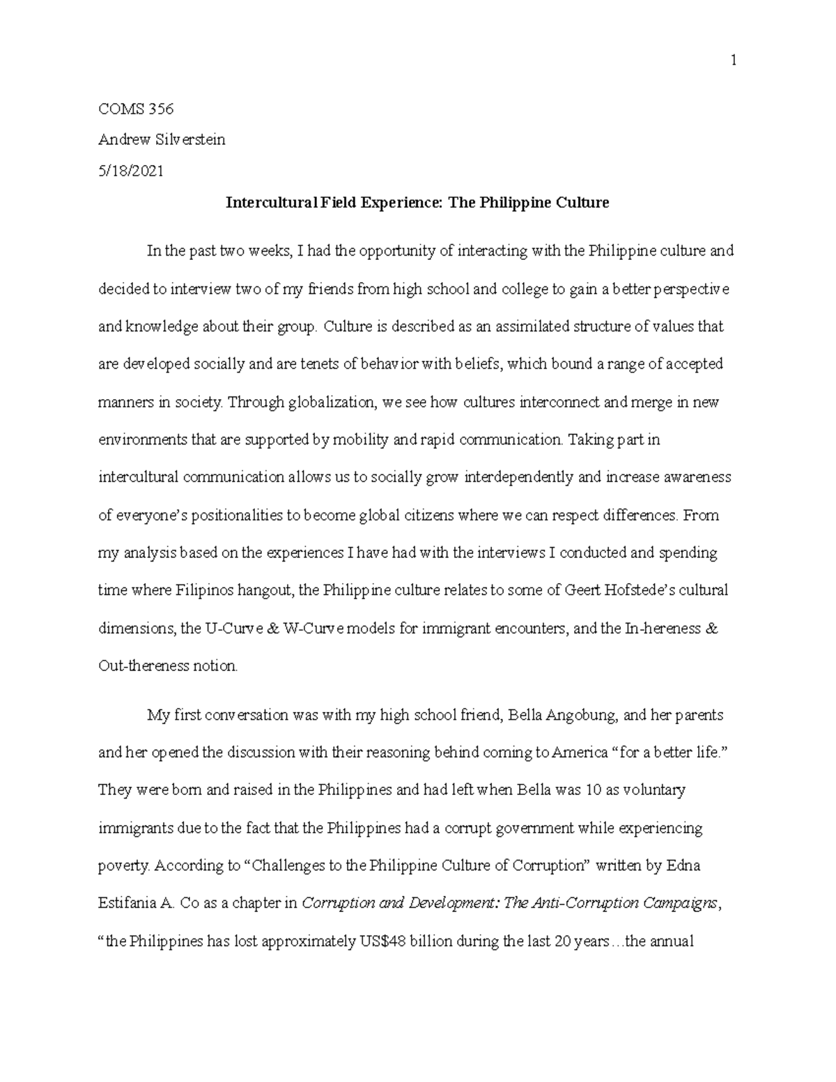 Field Research Paper - Grade: A - COMS 356 Andrew Silverstein 5/18 ...