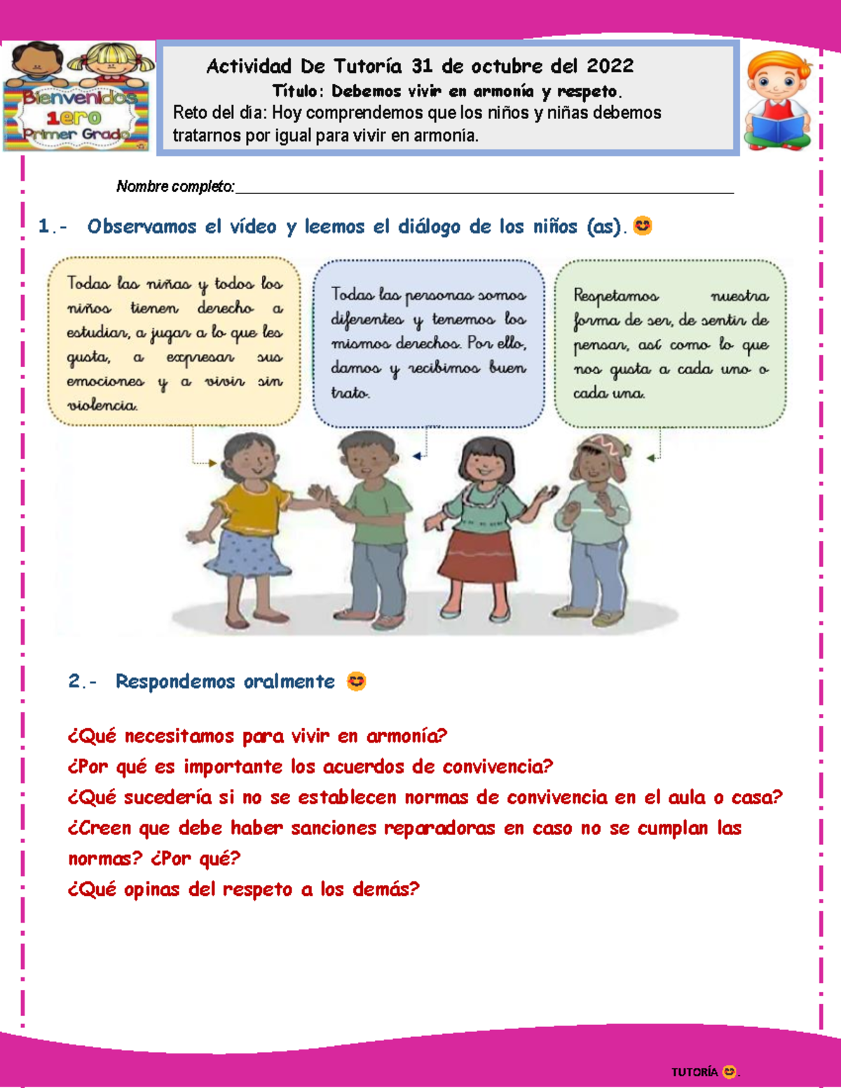 Vivimos EN Armonia Tutoria 31 DE Octubre - TUTORÕA. _Nombre - Studocu