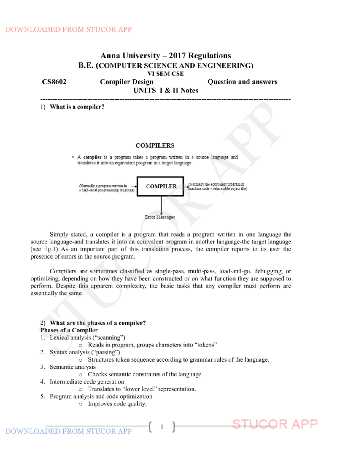 Compiler design - Anna University 2017 Regulations B. (COMPUTER SCIENCE AND ENGINEERING) VI SEM ...