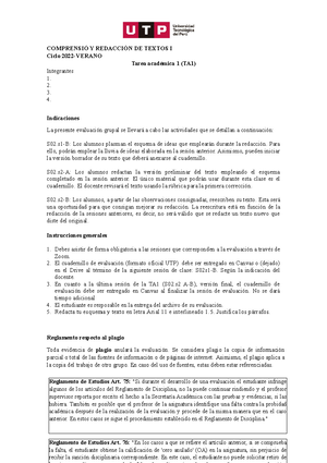 Comprensión Y Redacción DE Textos 1- Examen Final (Formato oficial UTP) - Reglamento de Estudios ...