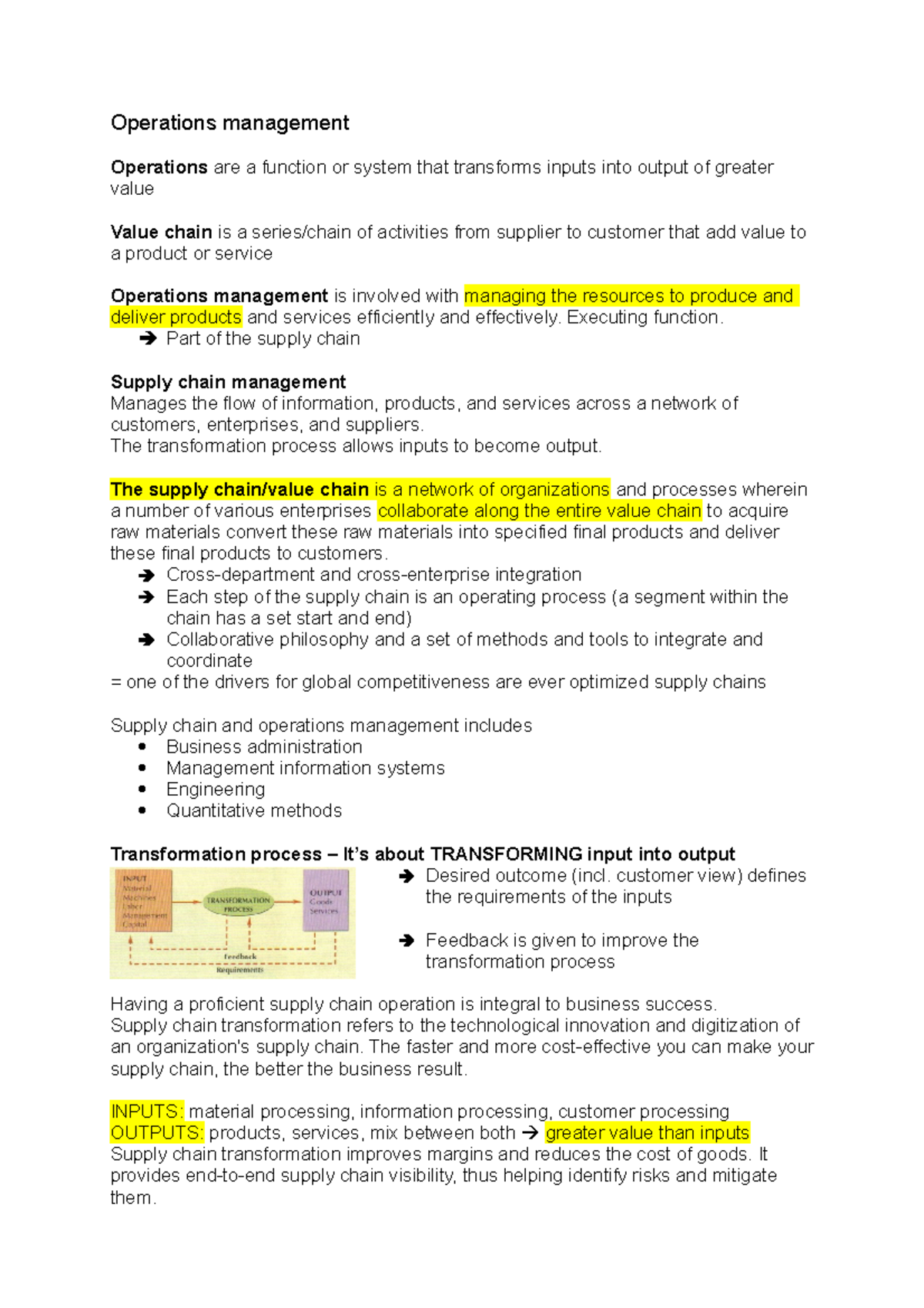 Summary - Operations management Operations are a function or system ...