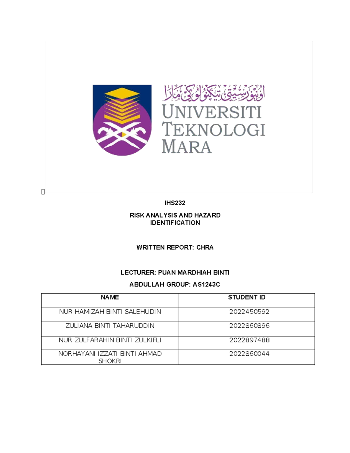 IHS 232 CHRA Report - [] IHS RISK ANALYSIS AND HAZARD IDENTIFICATION ...