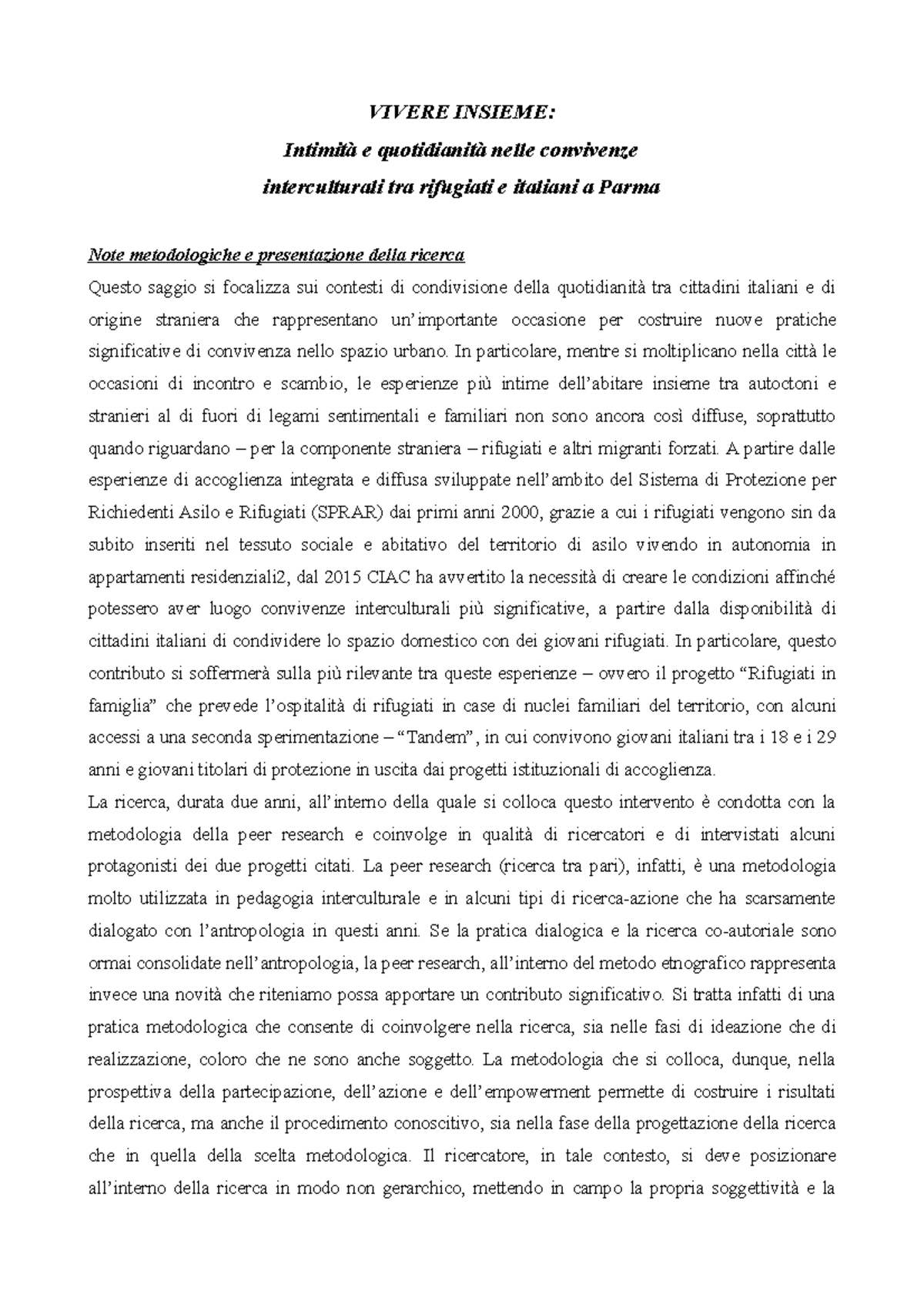 Vivere Insieme - riassunti - VIVERE INSIEME: Intimità e quotidianità ...
