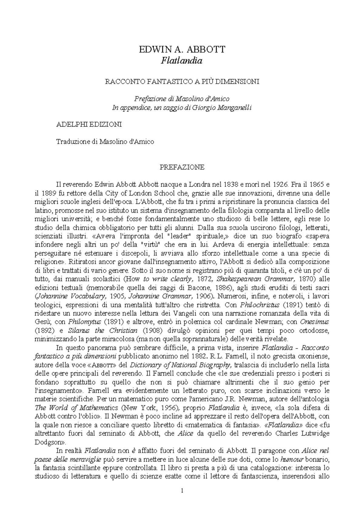 Edwin a abbott - flatlandia - EDWIN A. ABBOTT Flatlandia RACCONTO FANTASTICO A PIÙ DIMENSIONI ...