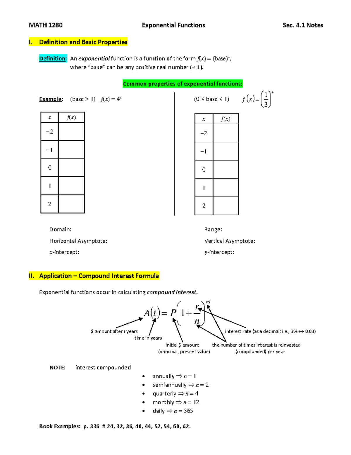 Notes - Sec. 4.1 (Exponential Functions) - MATH 1280 Exponential ...