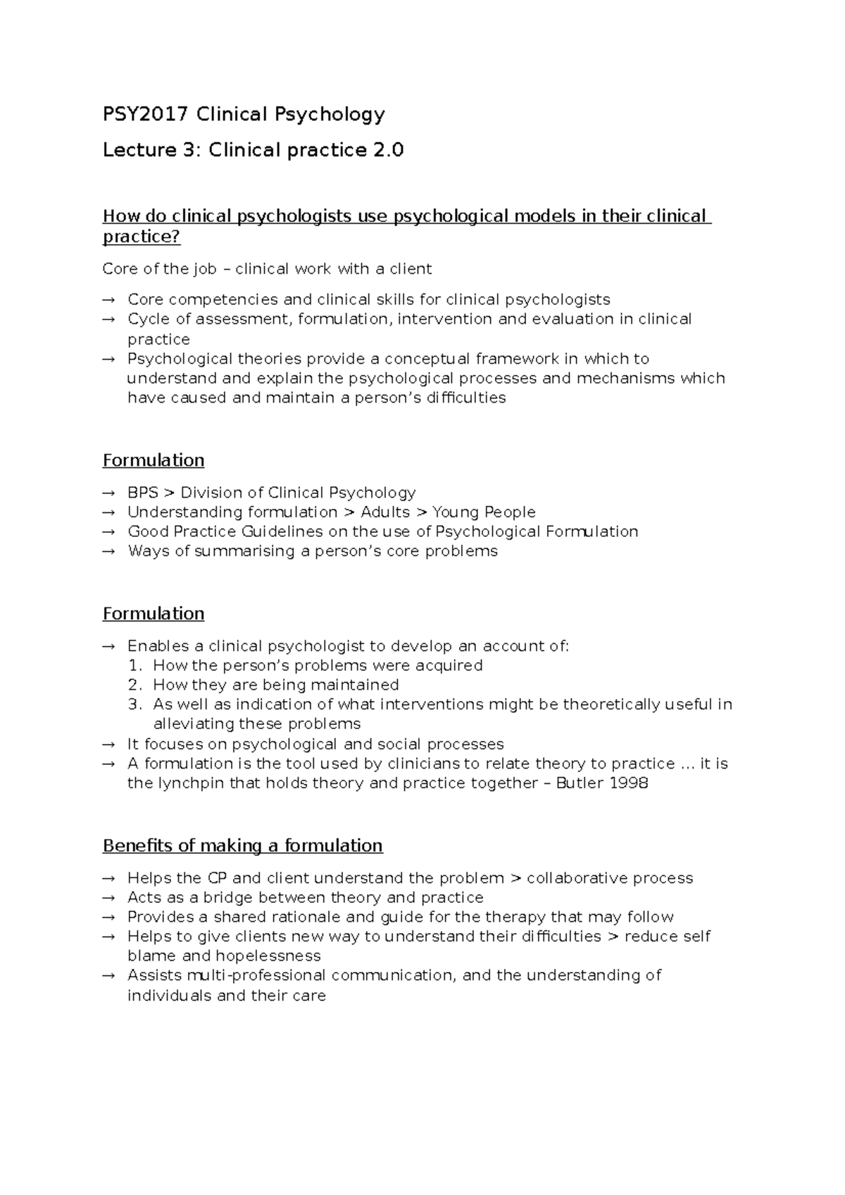 Clinical Psychology: Clinical Practice - PSY2017 Clinical Psychology ...