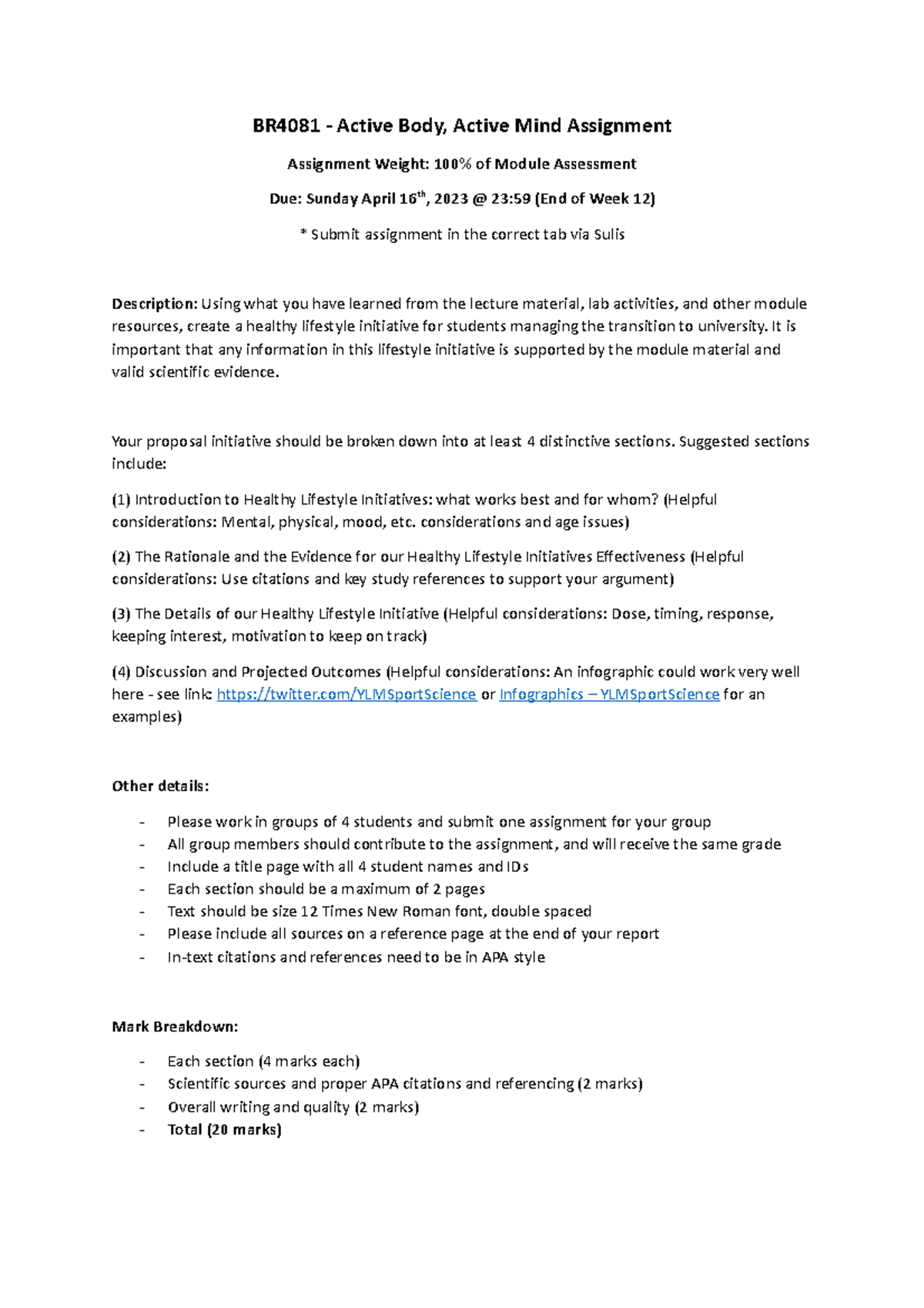 BR4081 Assignment Outline - Final - BR4081 - Active Body, Active Mind ...