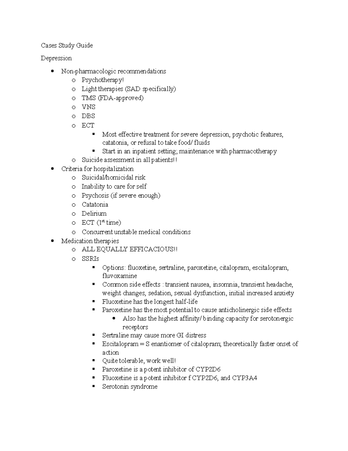 Cases Study Guide Final Practical - Cases Study Guide Depression Non ...