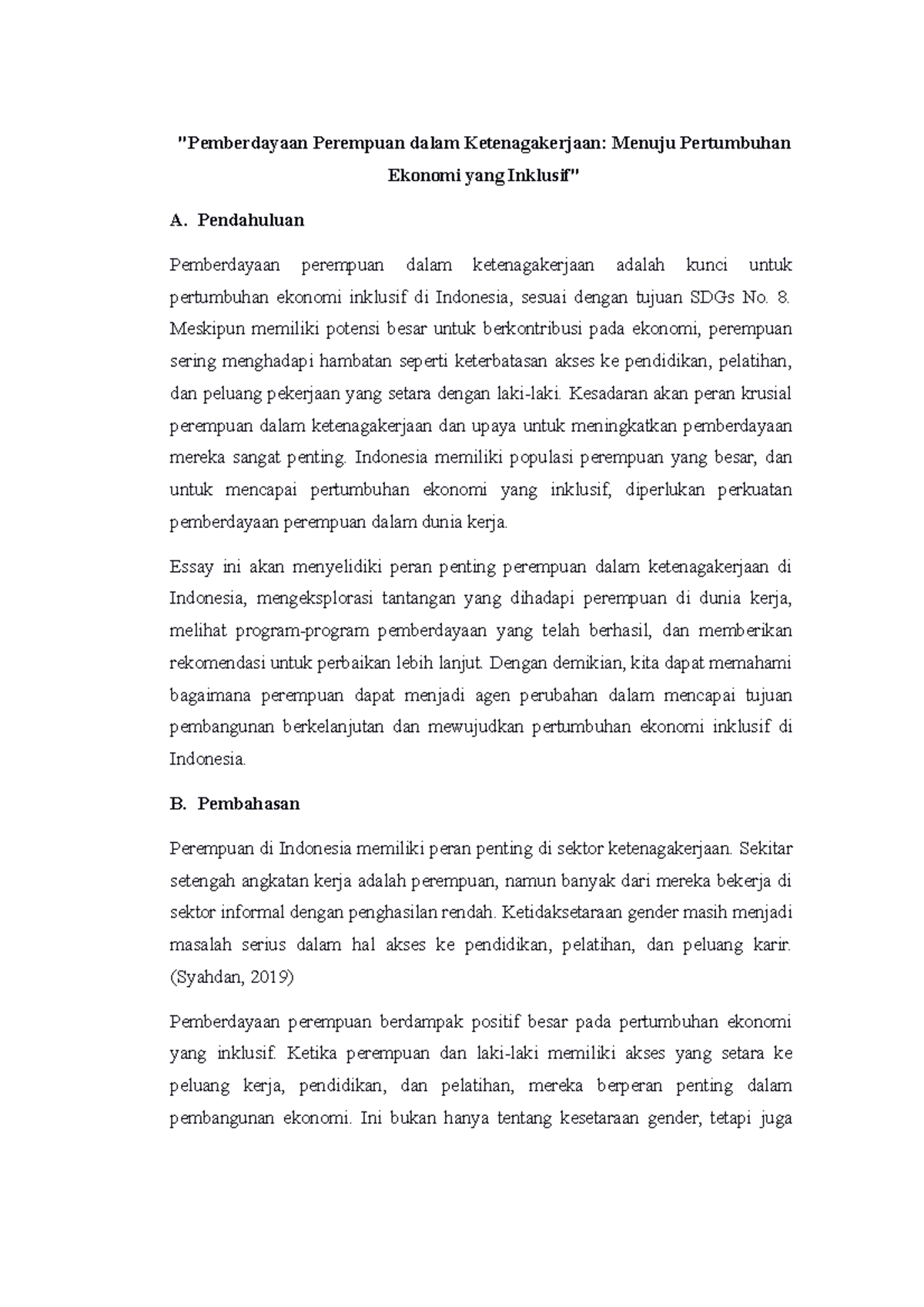 Essay SDGs 8 - sdgs 8 - "Pemberdayaan Perempuan dalam Ketenagakerjaan ...