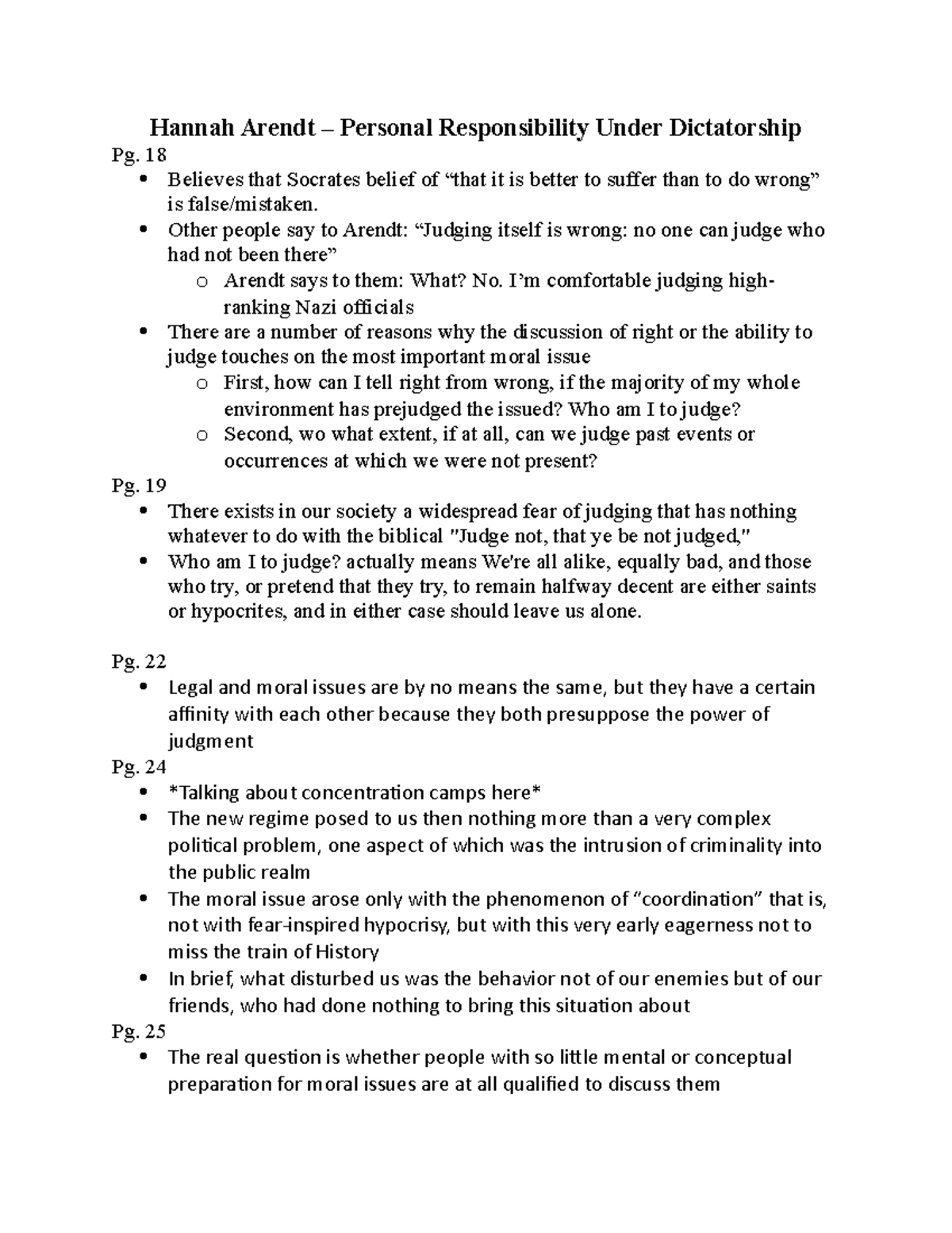 Hannah Arendt PHIL 103 - Lecture notes 5 - Hannah Arendt – Personal ...