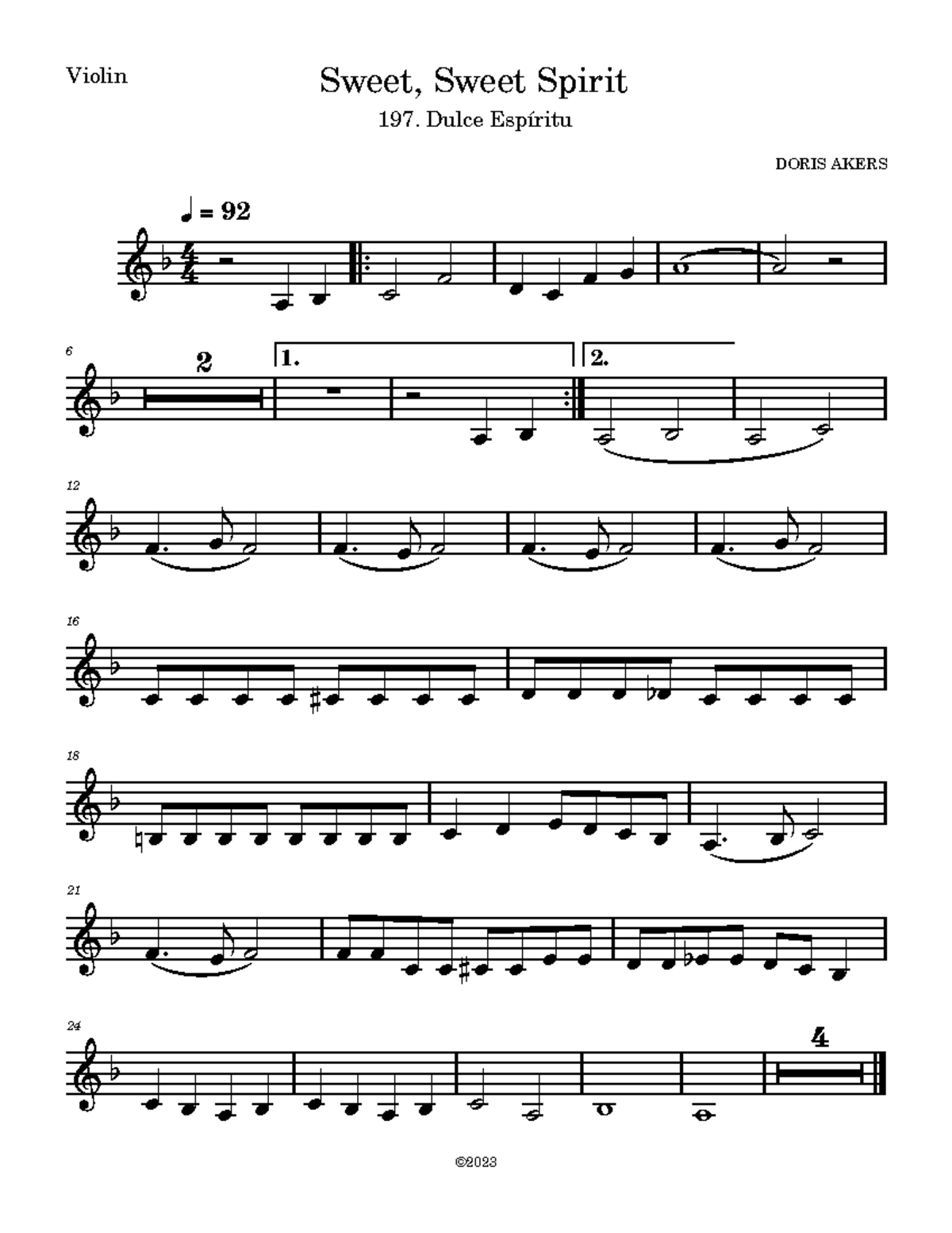 ENS Sweet, Sweet Spirit-Violin - DORIS AKERS Violin Sweet, Sweet Spirit ...