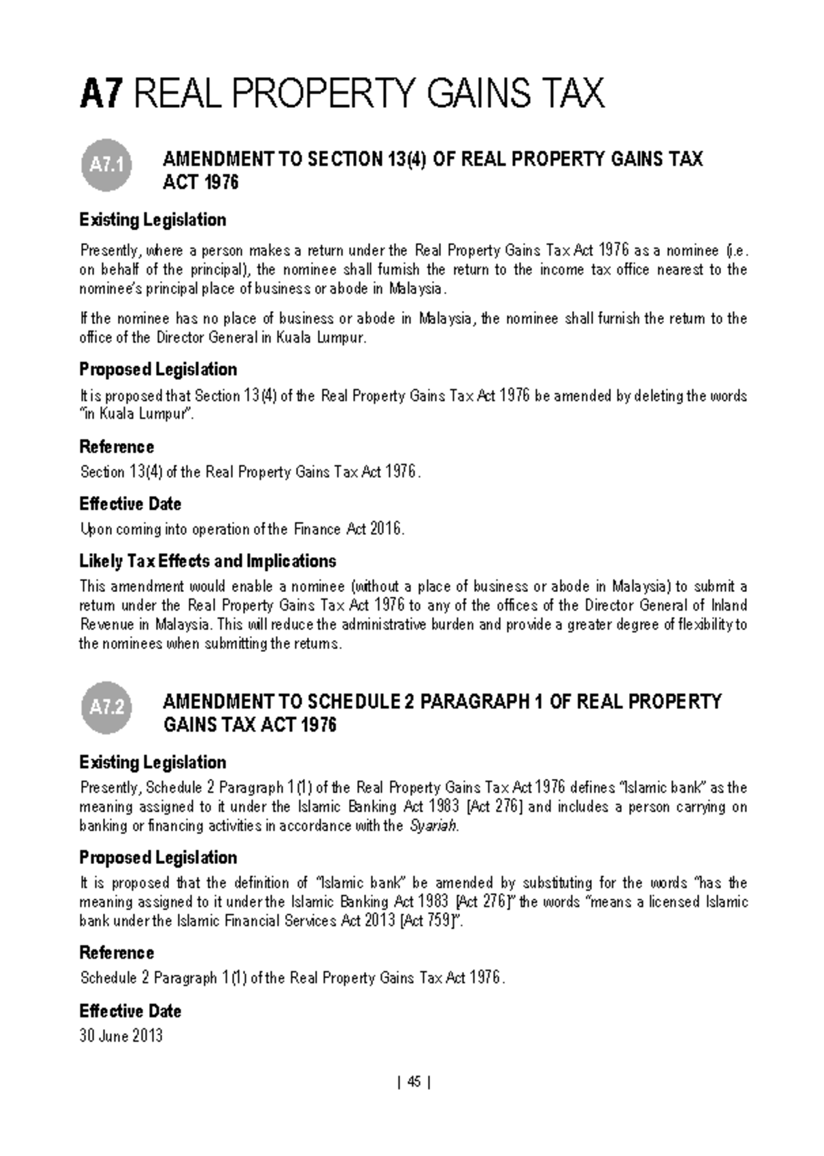 A7 Real Property Gain Tax - AMENDMENT TO SECTION 13(4) OF REAL PROPERTY ...