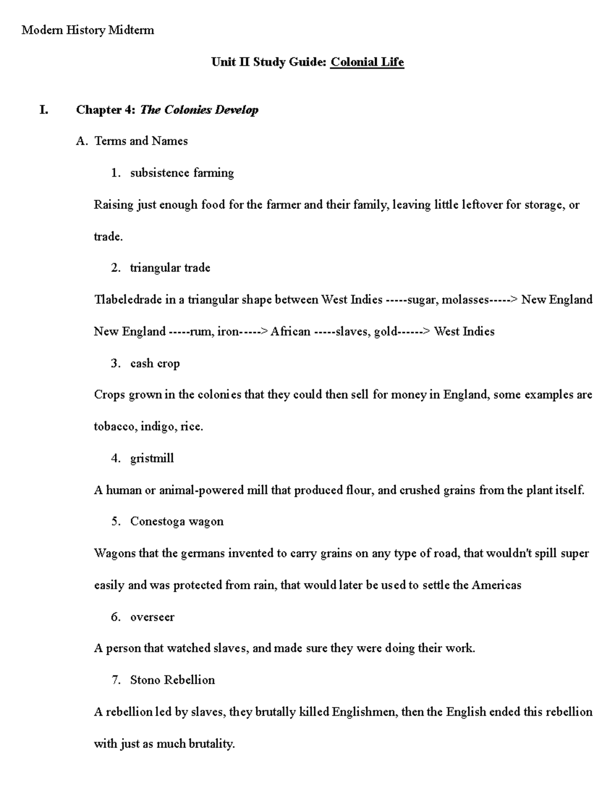 Unit 2 history midterm study guide - Modern History Midterm Unit II ...