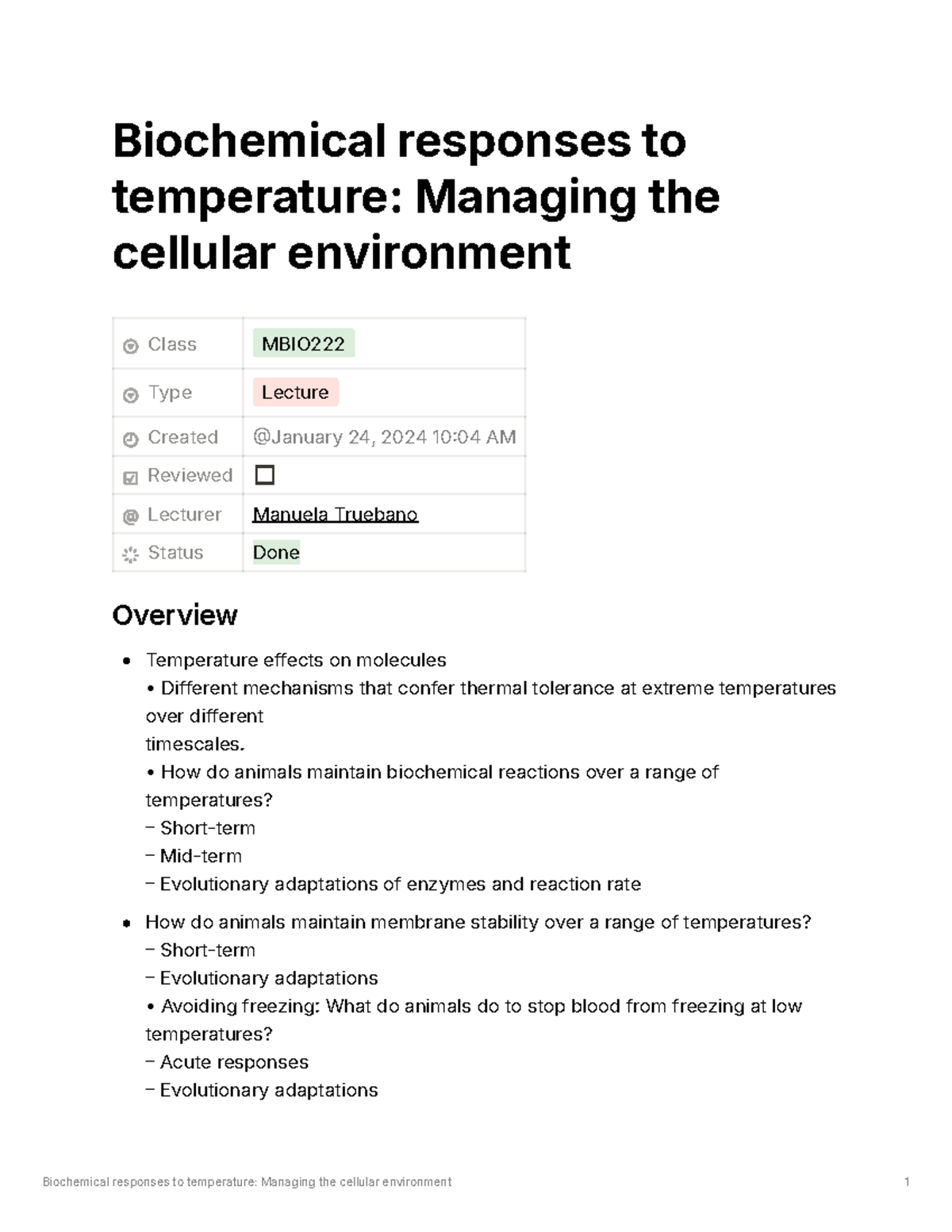 Biochemical responses to temperature - Biochemical responses to ...