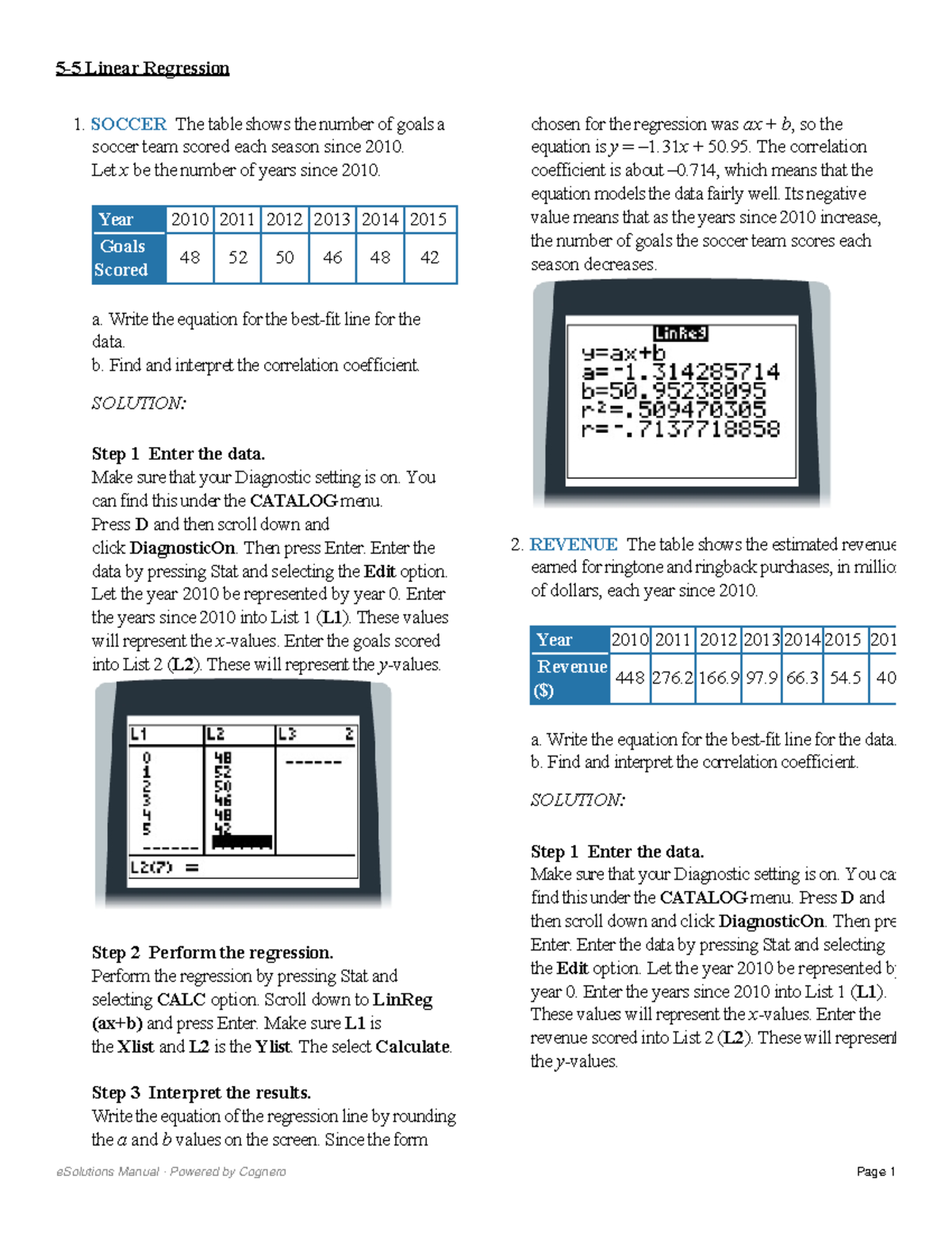 5 5 Linear Regression - math homework - SOCCER The table shows the ...