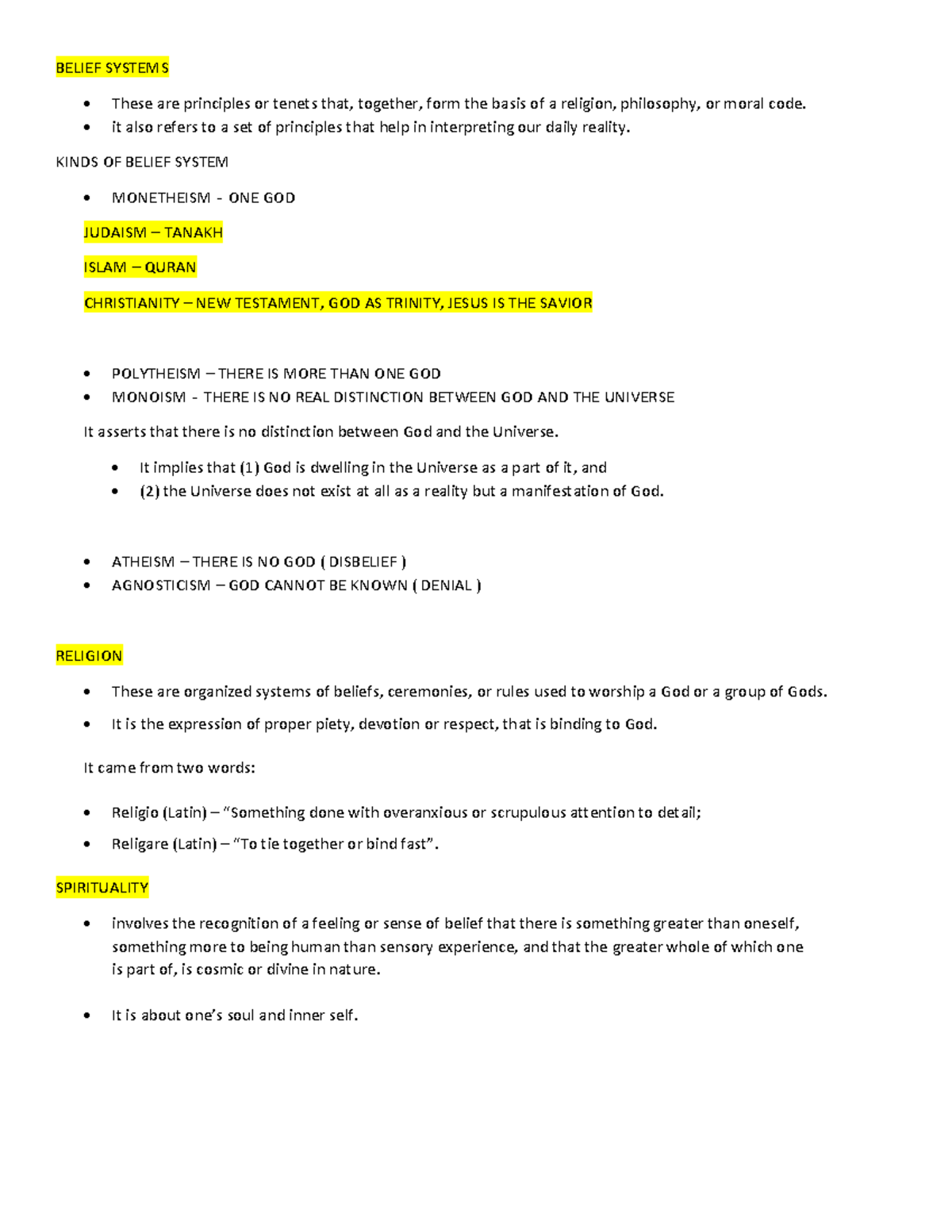 Belief Systems - Reviewer - BELIEF SYSTEMS These are principles or ...