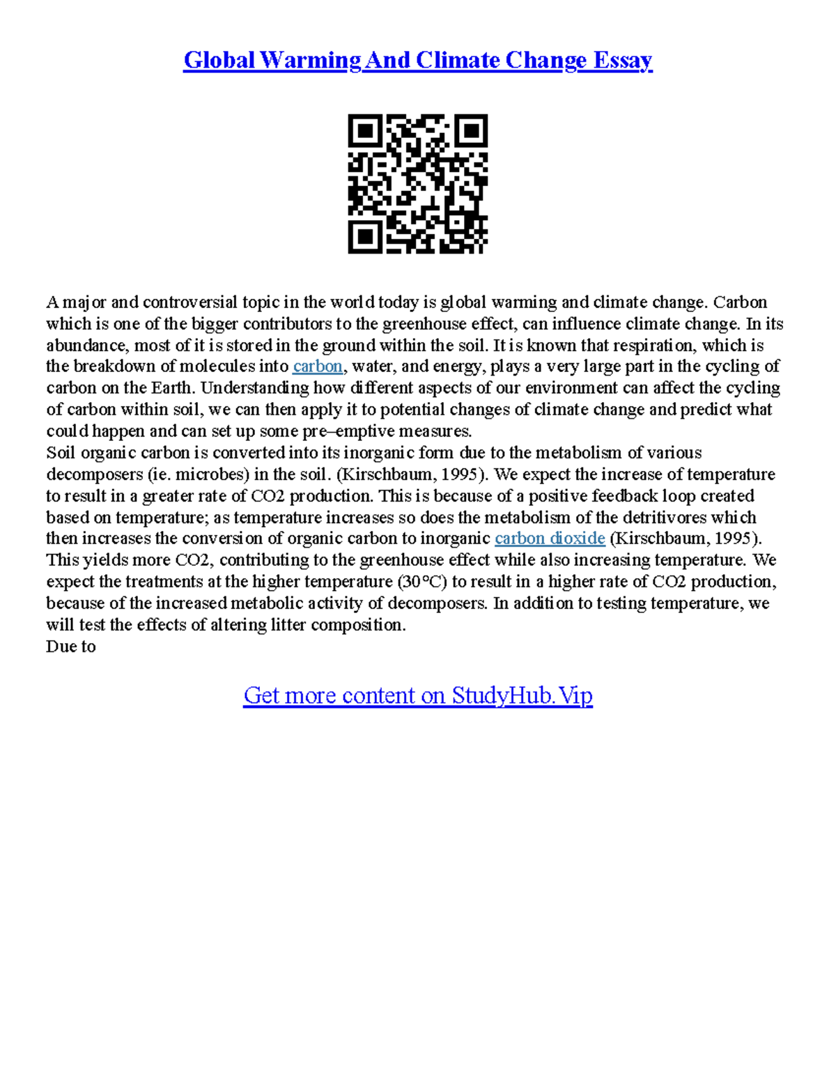 Essays On Climate Change And Global Warming - Global Warming And ...