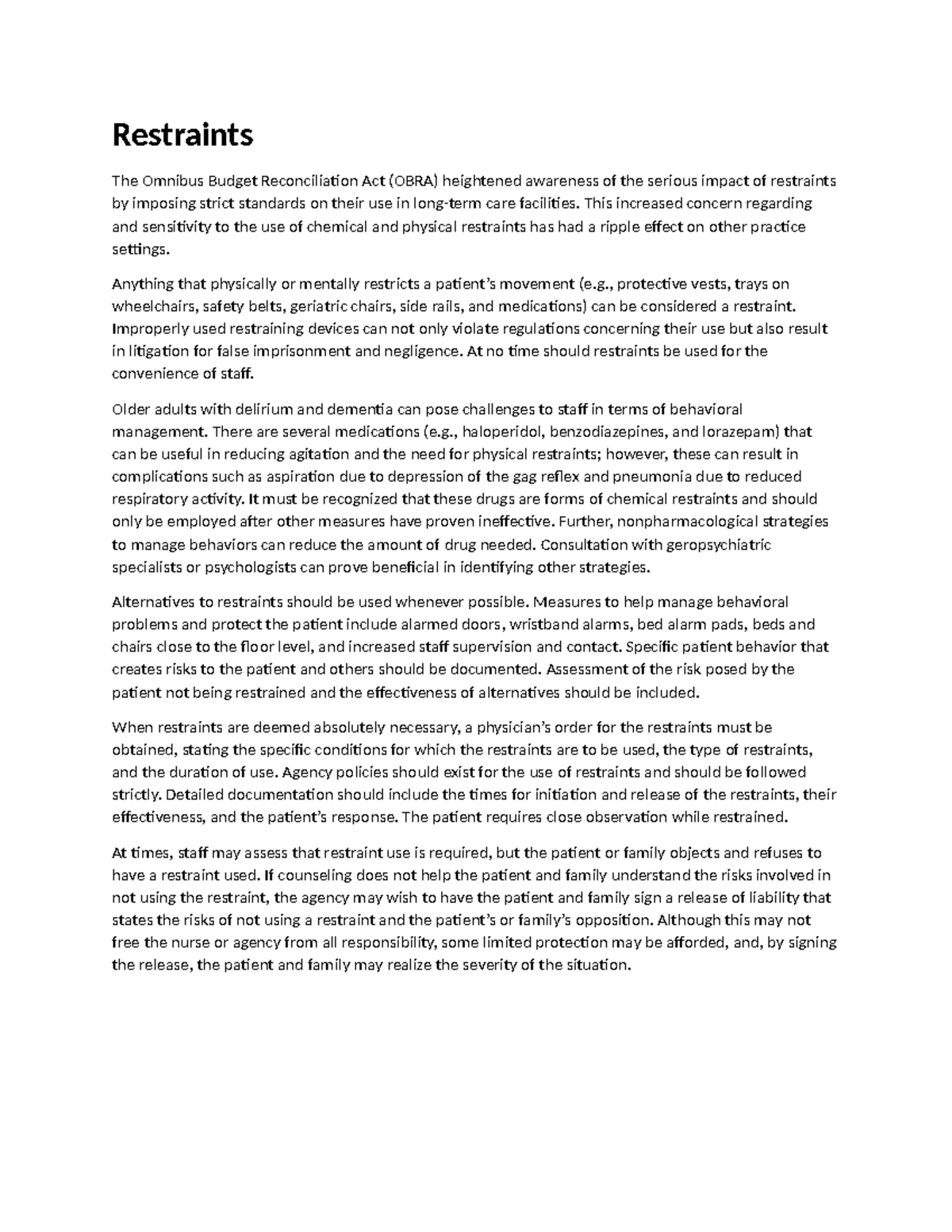 Restraints - Restraints The Omnibus Budget Reconciliation Act (OBRA ...