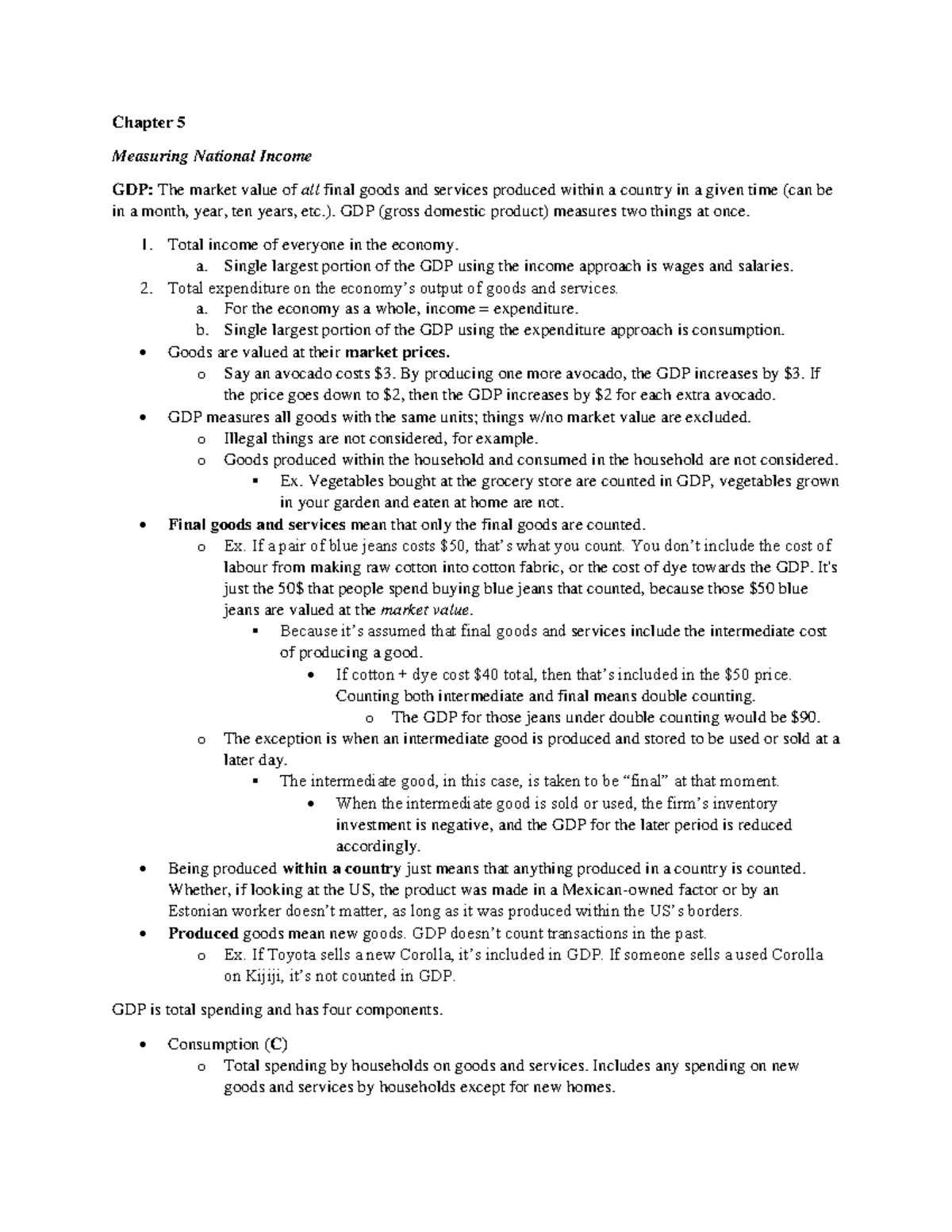 Macroeconomics Chapter 5 - Chapter 5 Measuring National Income GDP: The ...