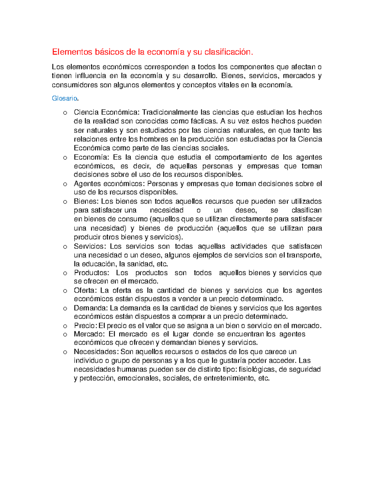 Elementos básicos de la economía y su clasificación - Los elementos ...