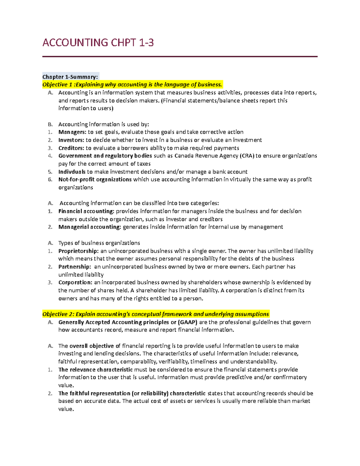 Accounting CHPT 1 - notes - ACCOUNTING CHPT 1- Chapter 1-Summary ...