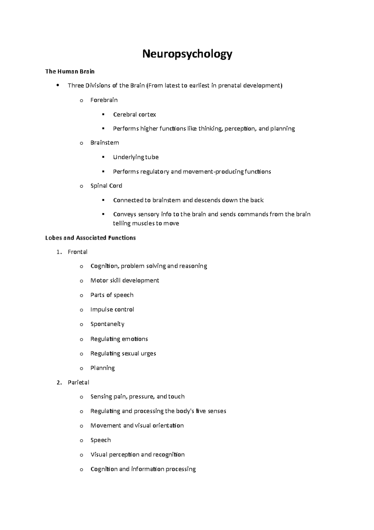 Introduction to the brain - Neuropsychology The Human Brain Three ...