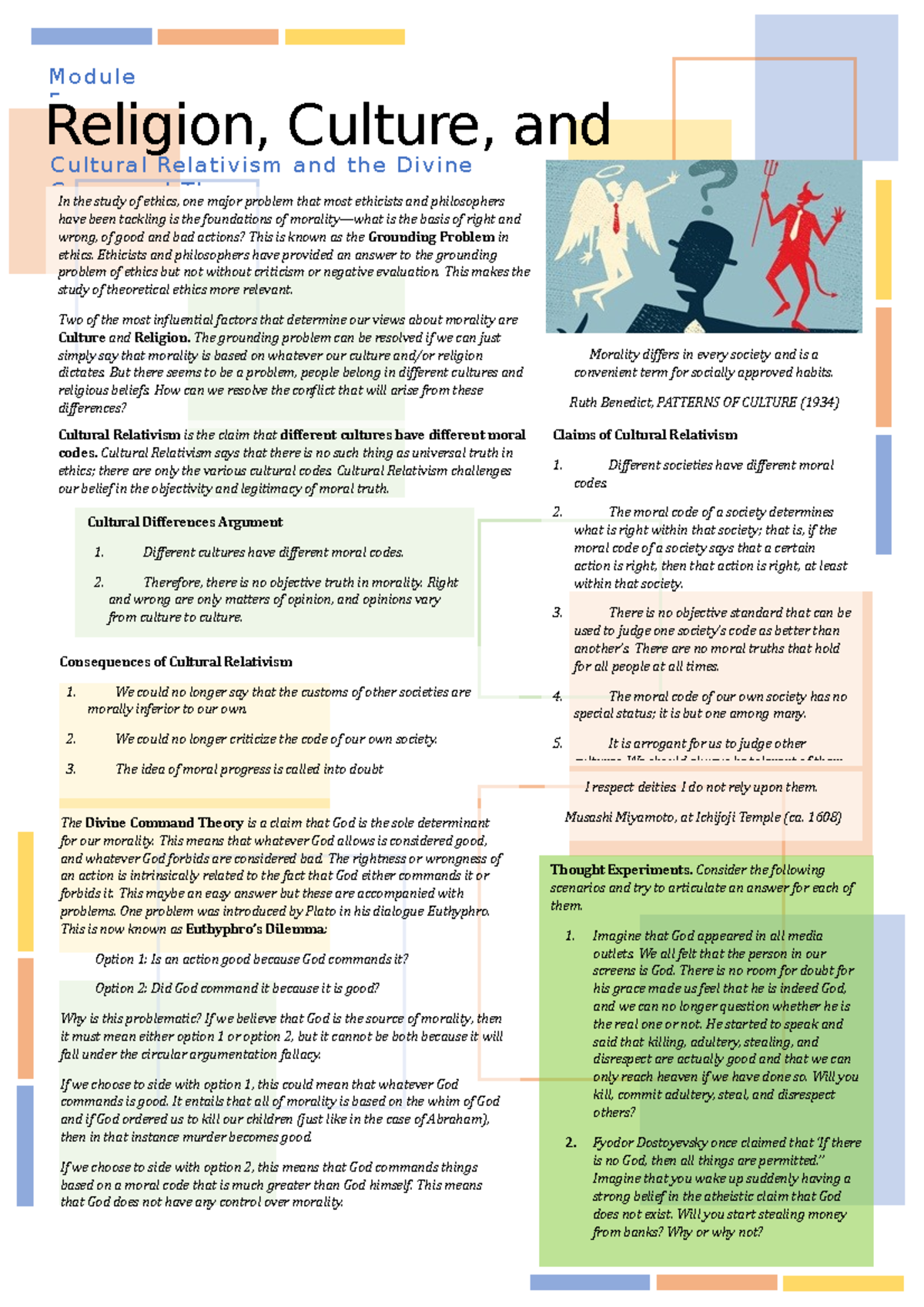 Morality Culture and Religion - Thought Experiments. Consider the ...