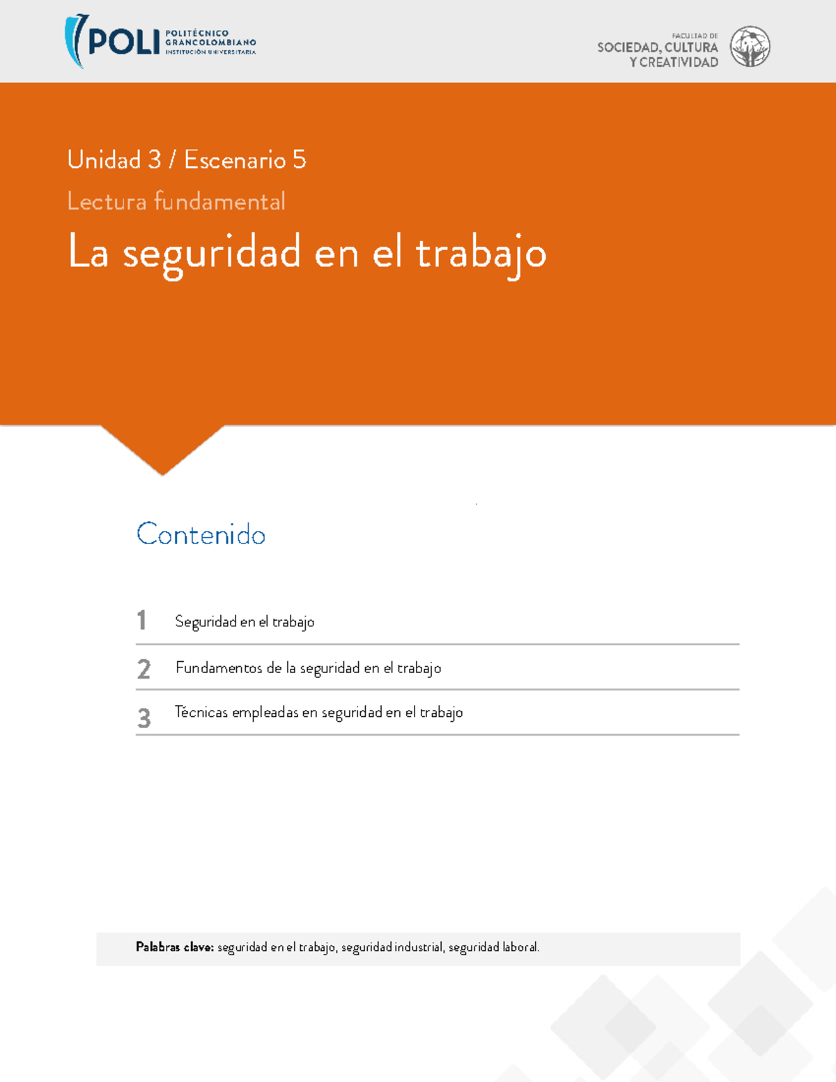Lectura fundamental 5 - guia 2. - La seguridad en el trabajo Unidad 3 ...