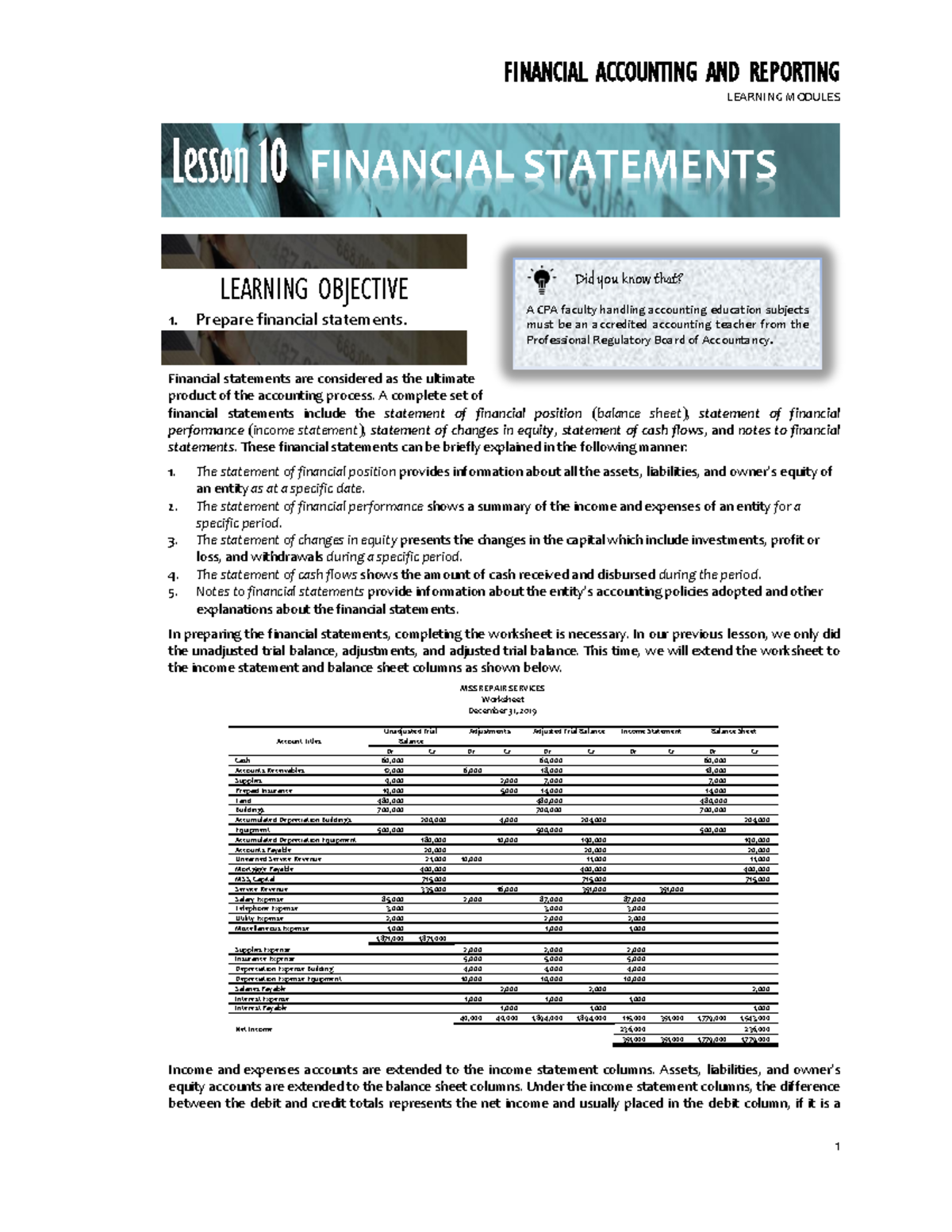 Financial Statements - LEARNING MODULES Did you know that? A CPA ...