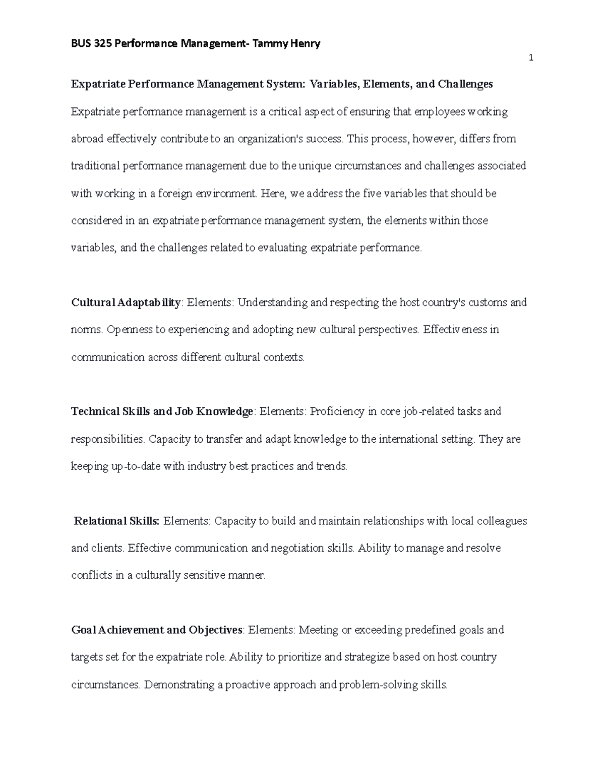 Bus 325 Week 6 Assignment Performance Management-Thenry - BUS 325 Performance Management- Tammy ...