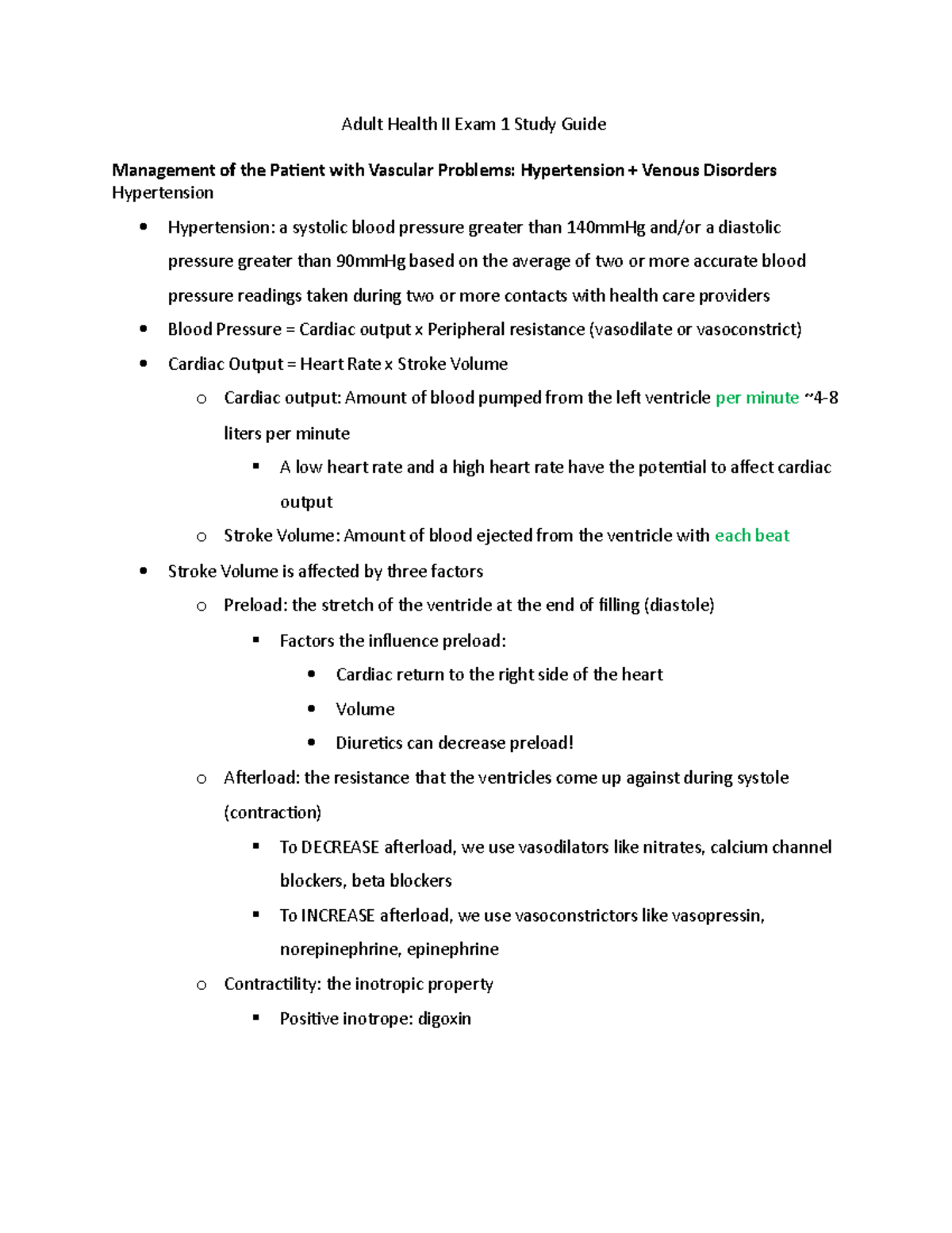 Adult Health II Study Guide 2 - Adult Health II Exam 1 Study Guide ...