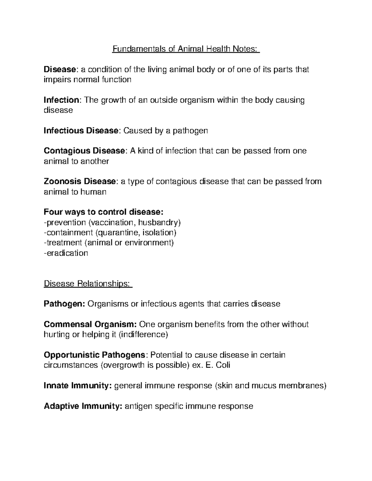 Fundamentals of Animal Health Notes 2 - Fundamentals of Animal Health ...