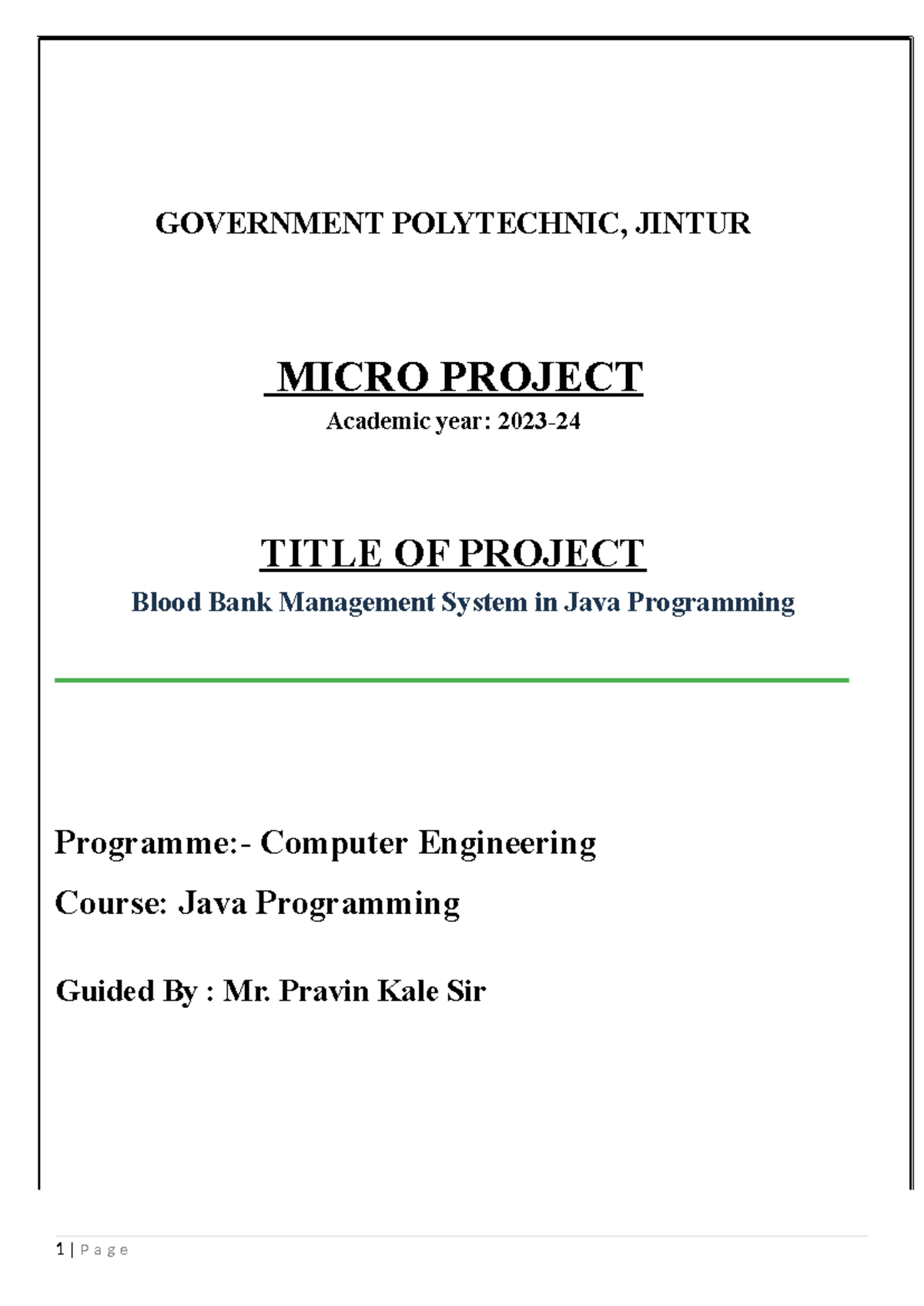 Java Microproject Government Polytechnic Jintur Micro Project Academic Year 2023 Title Of