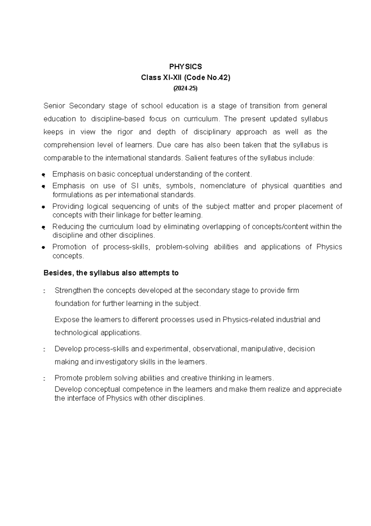 Physics class 12 2024-25 syllabus - PHYSICS Class XI-XII (Code No ...