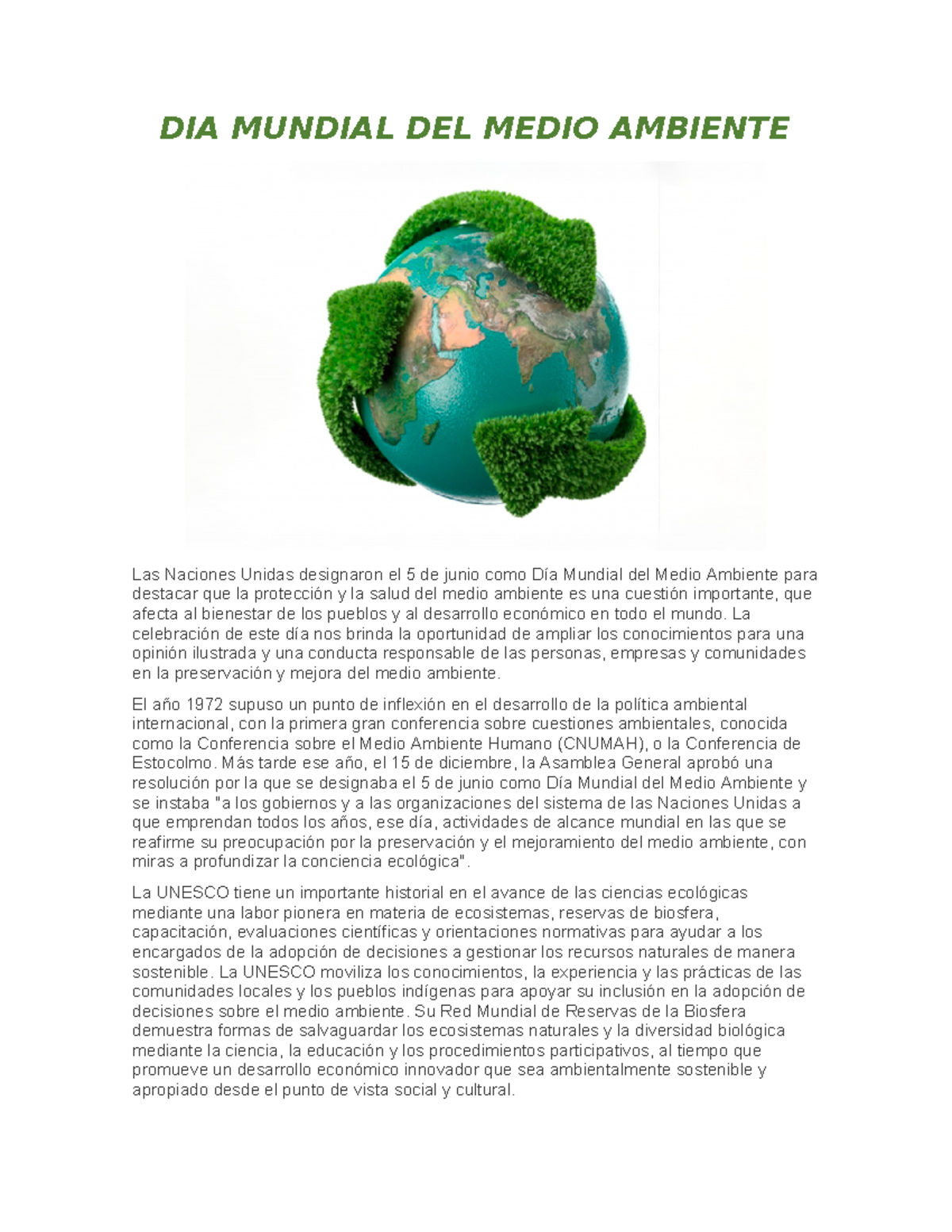 DIA Mundial DEL Medio Ambiente - DIA MUNDIAL DEL MEDIO AMBIENTE Las ...