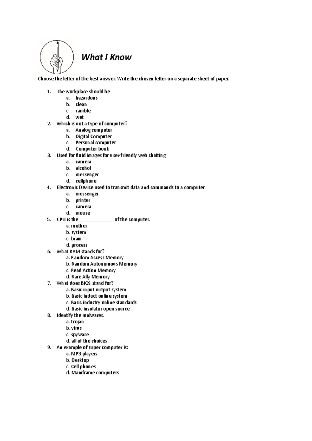 Worksheet-1-CSS - 1947 - What I Know Choose the letter of the best ...
