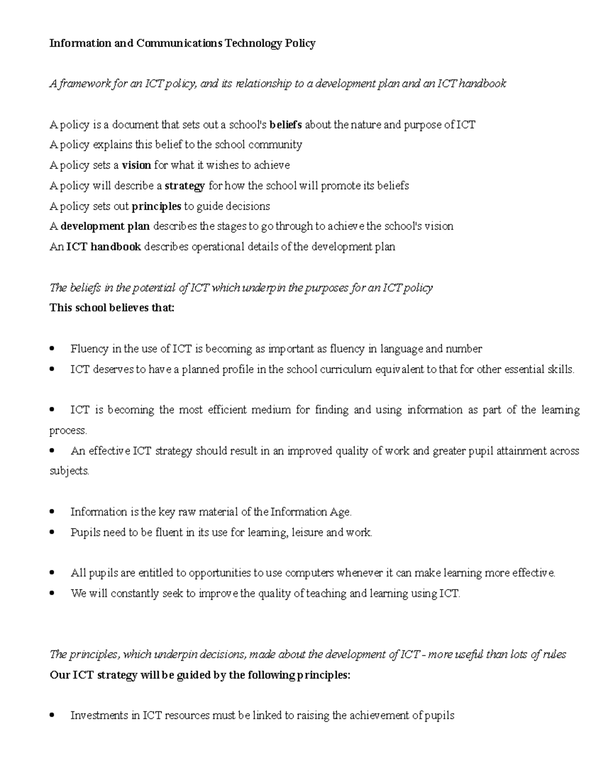 Ict policy notes - Information and Communications Technology Policy A ...